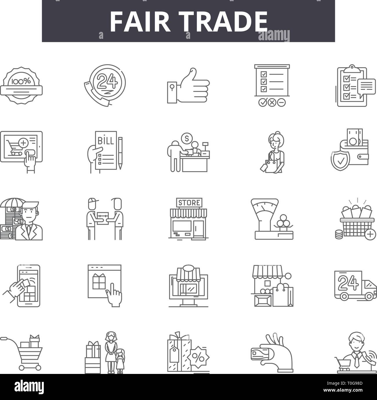 Fair trade line icons for web and mobile design. Editable stroke signs ...