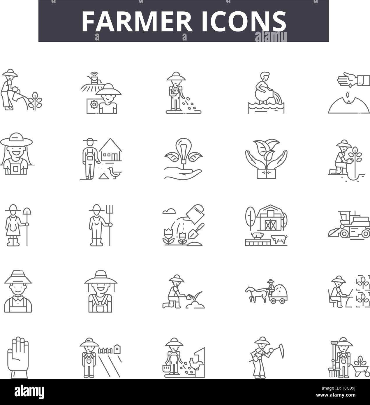 Farmer line icons for web and mobile design. Editable stroke signs ...