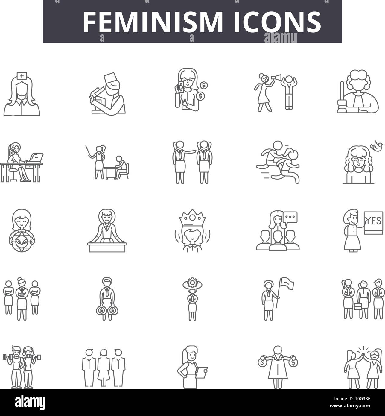 Feminism line icons for web and mobile design. Editable stroke signs ...