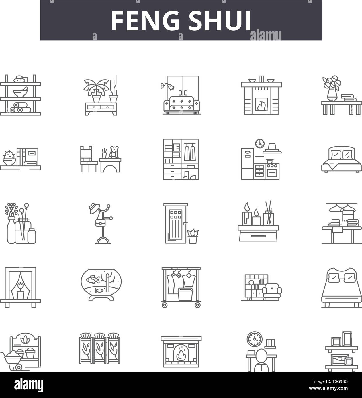 Feng shui line icons for web and mobile design. Editable stroke signs ...