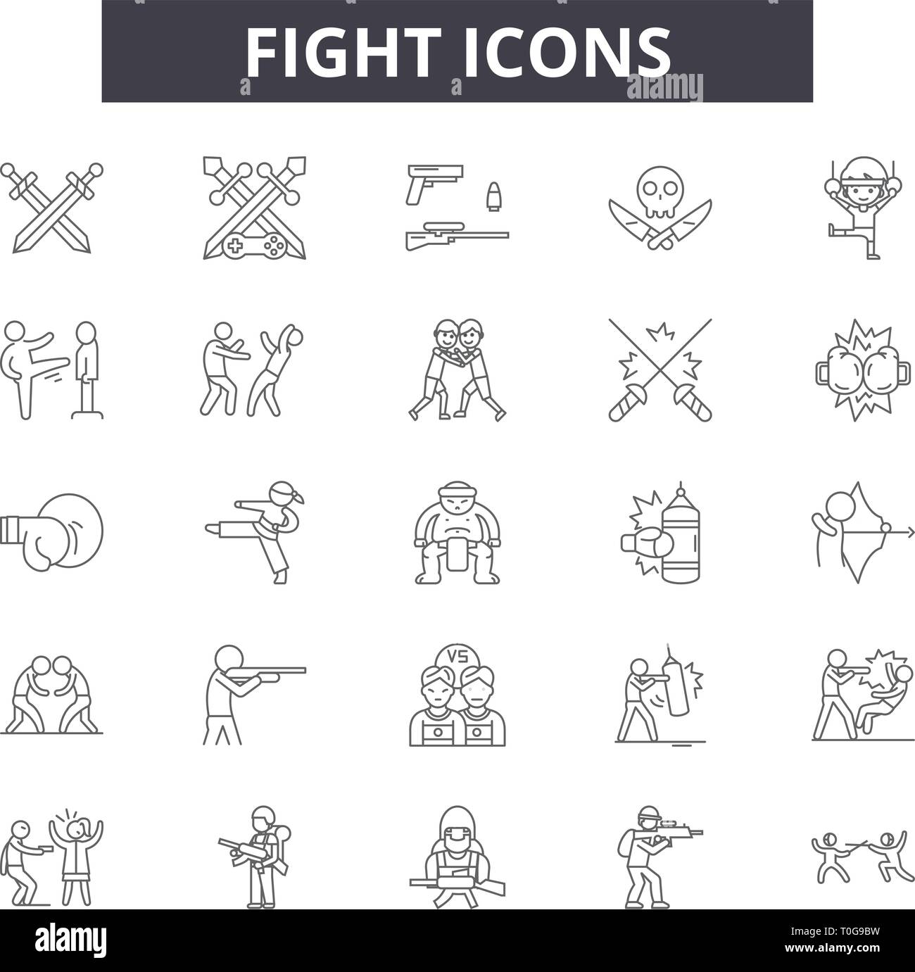 Fight line icons for web and mobile design. Editable stroke signs ...