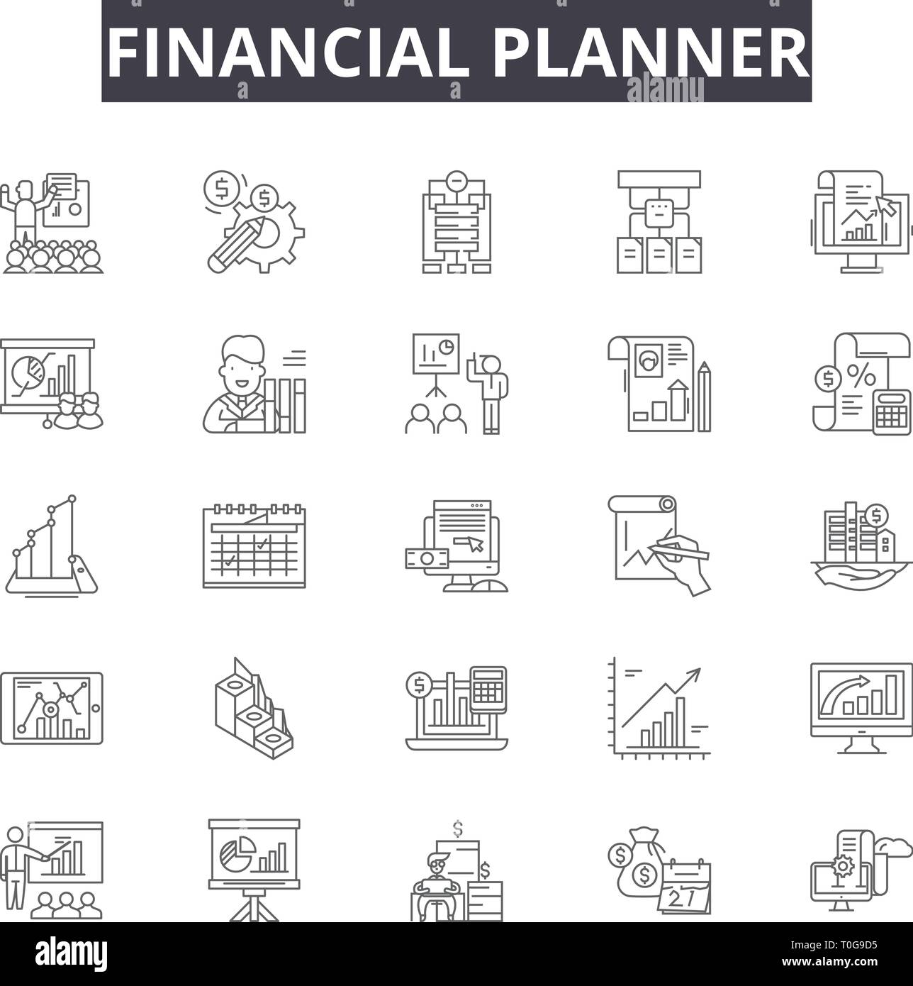 Financial planner line icons for web and mobile design. Editable stroke ...