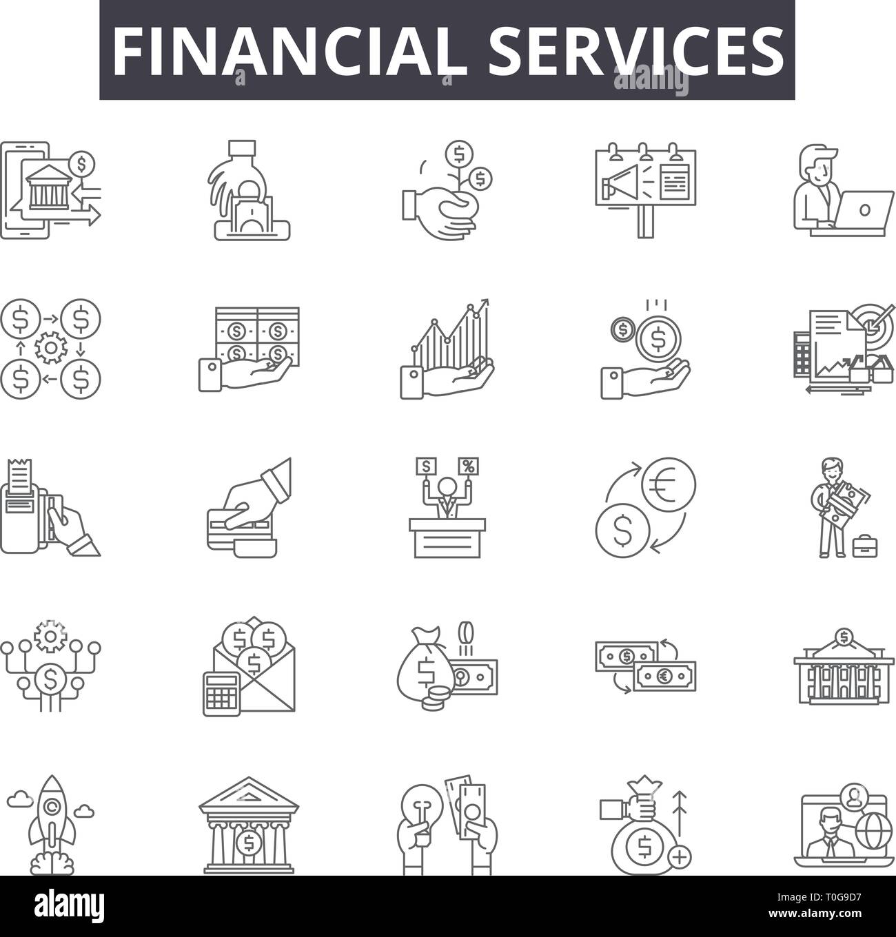 Financial services line icons for web and mobile design. Editable ...