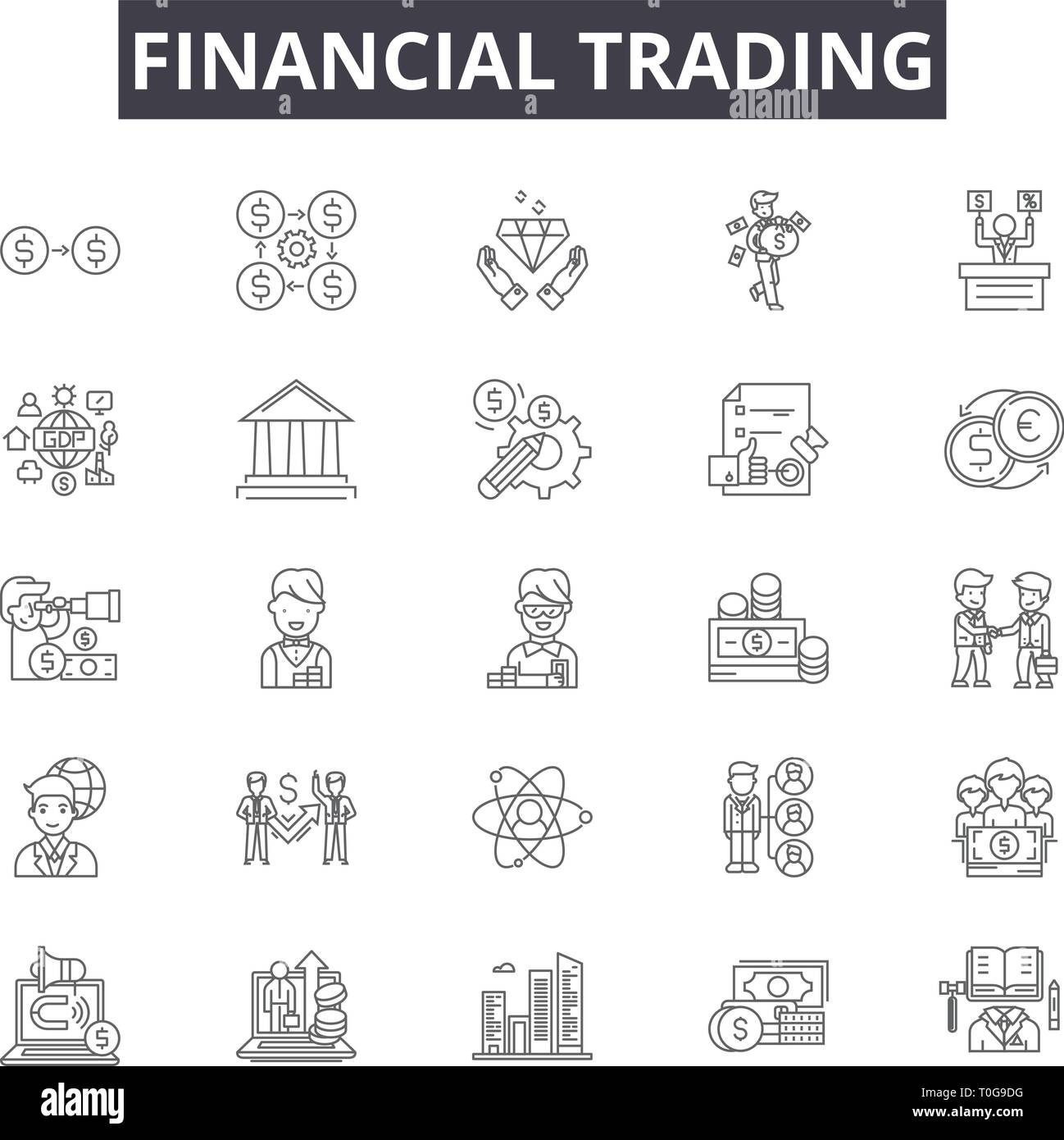 Financial trading line icons for web and mobile design. Editable stroke ...