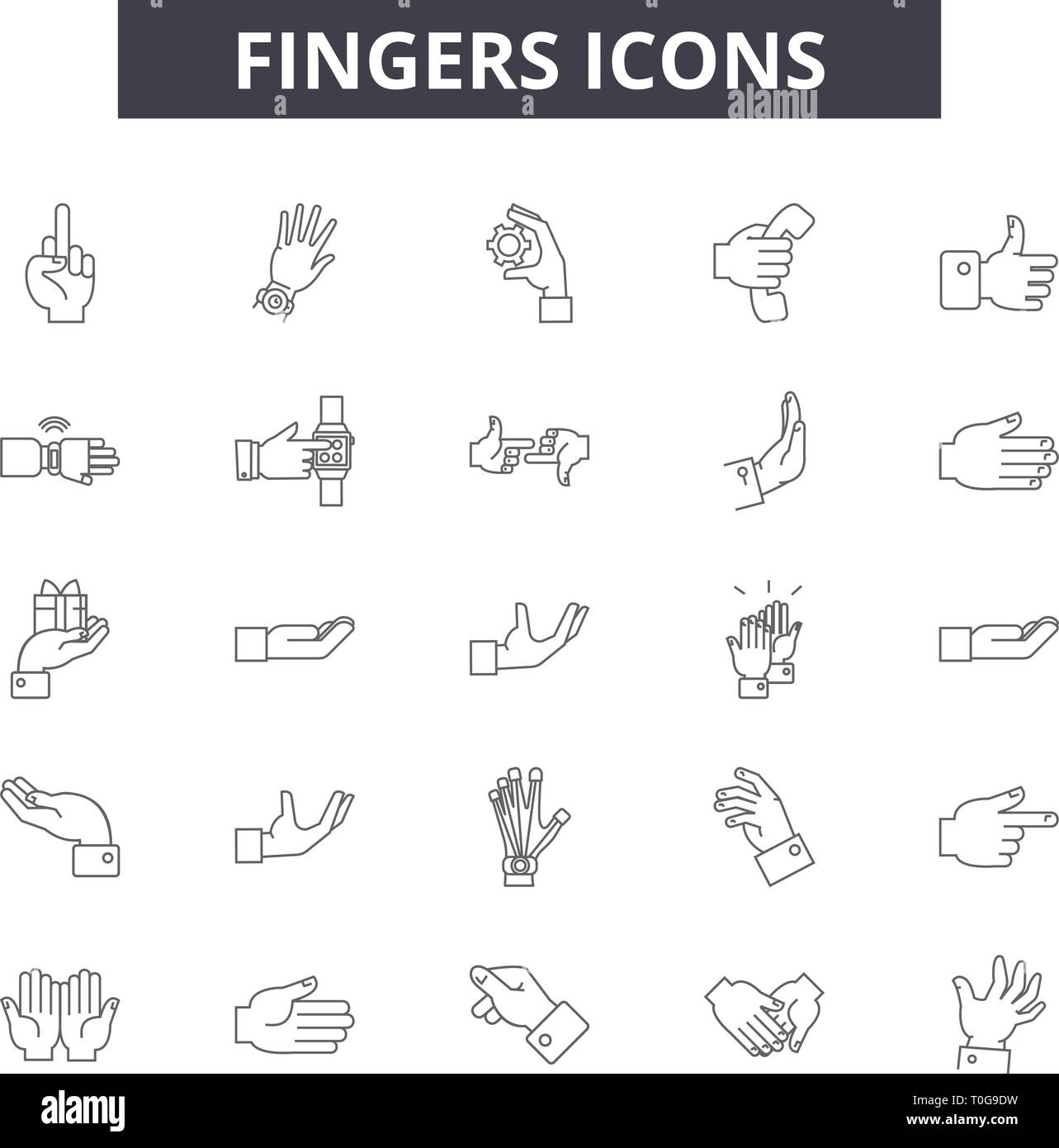 Fingers line icons for web and mobile design. Editable stroke signs ...