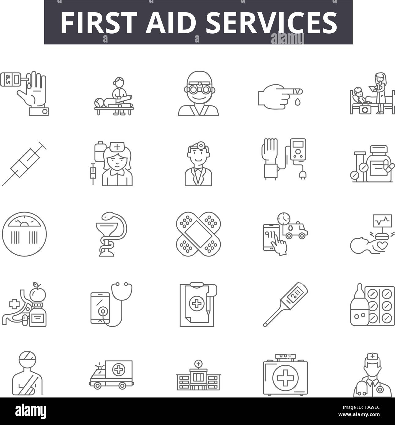 First aid services line icons for web and mobile design. Editable ...