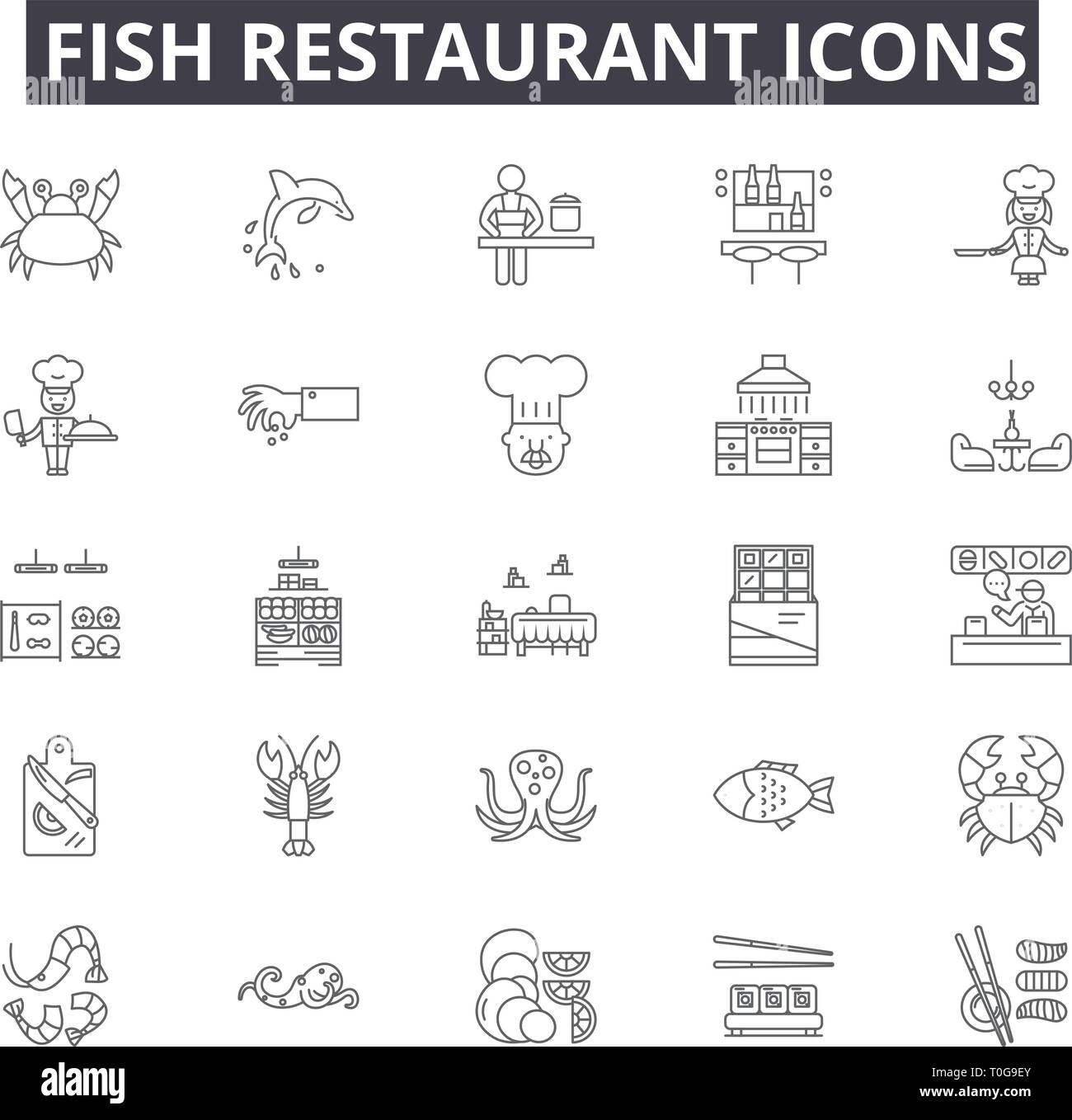 Fish restaurant line icons for web and mobile design. Editable stroke ...