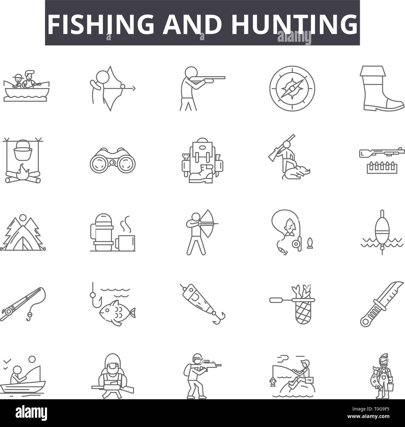 Fishing and hunting line icons for web and mobile design. Editable ...