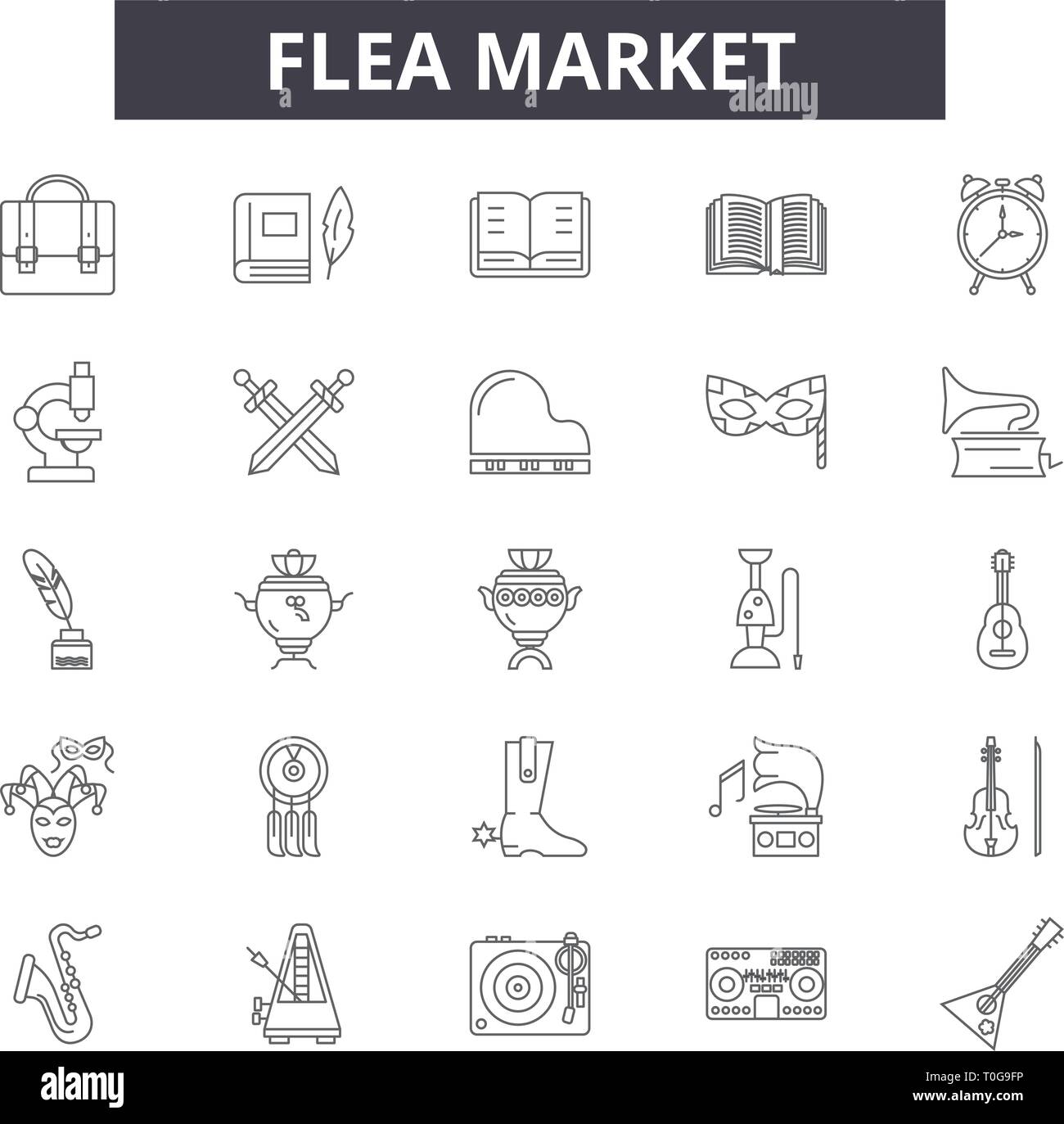 Flea market line icons for web and mobile design. Editable stroke signs ...