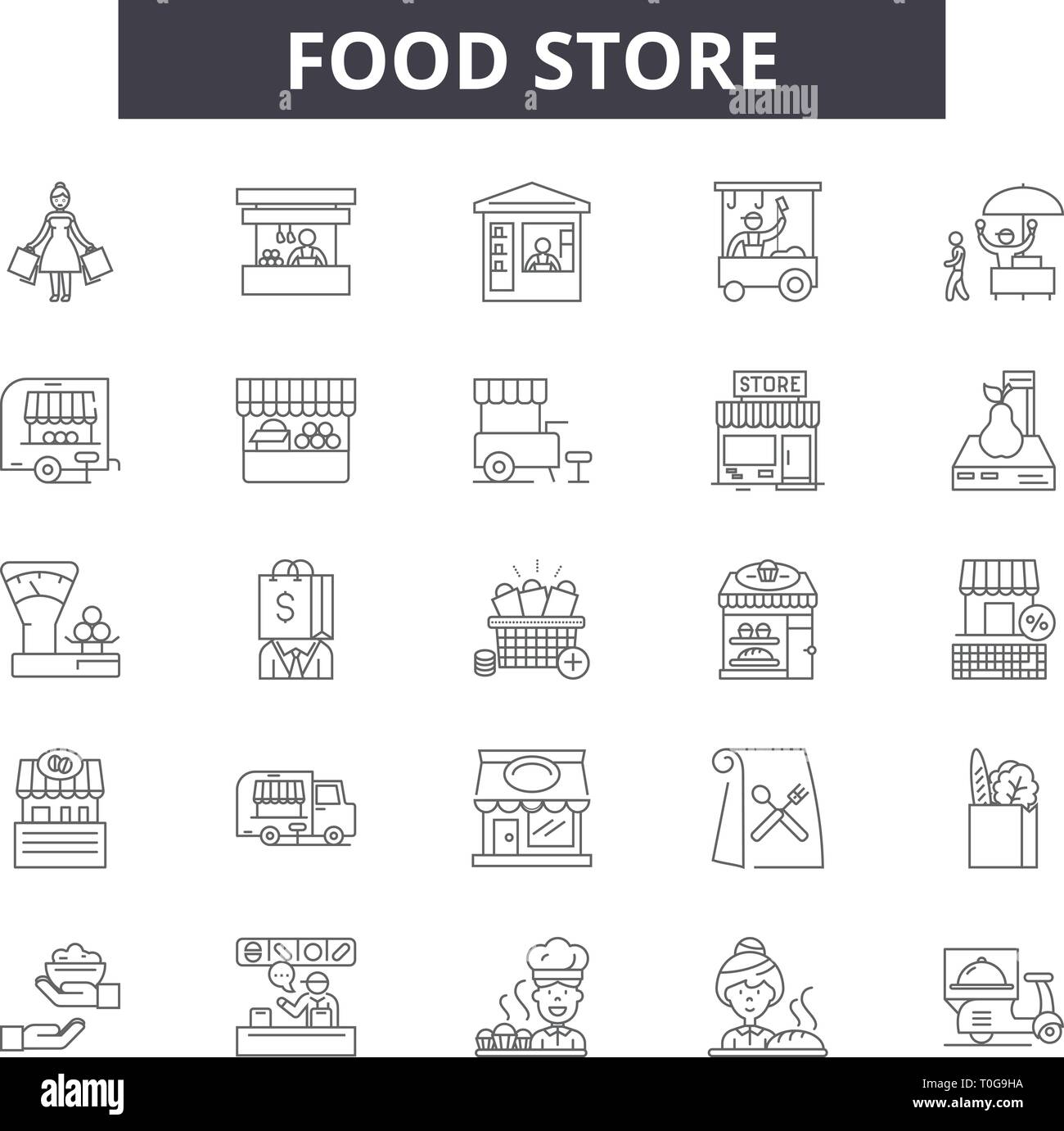 Food store line icons for web and mobile design. Editable stroke signs ...