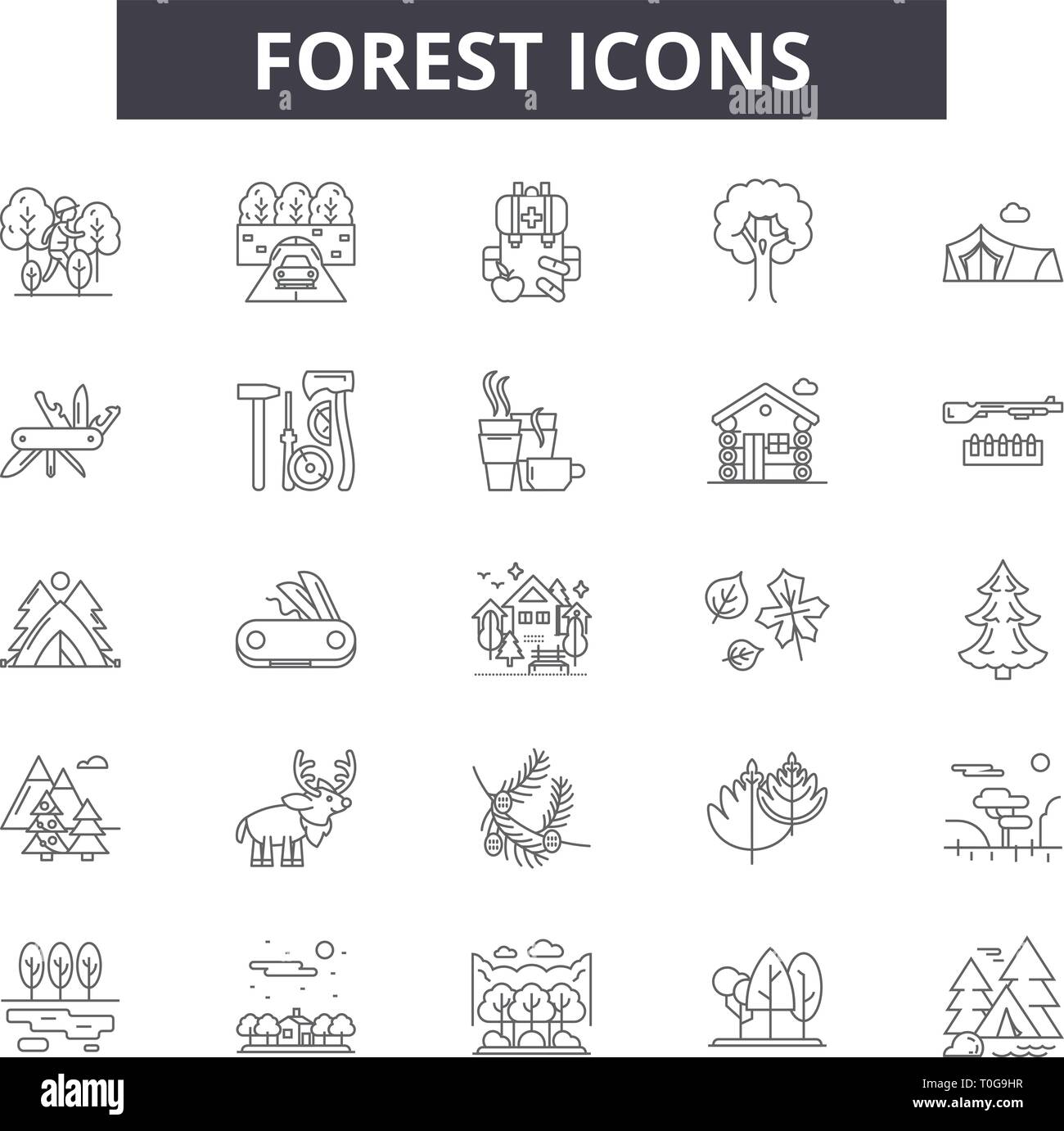 Forest line icons for web and mobile design. Editable stroke signs ...