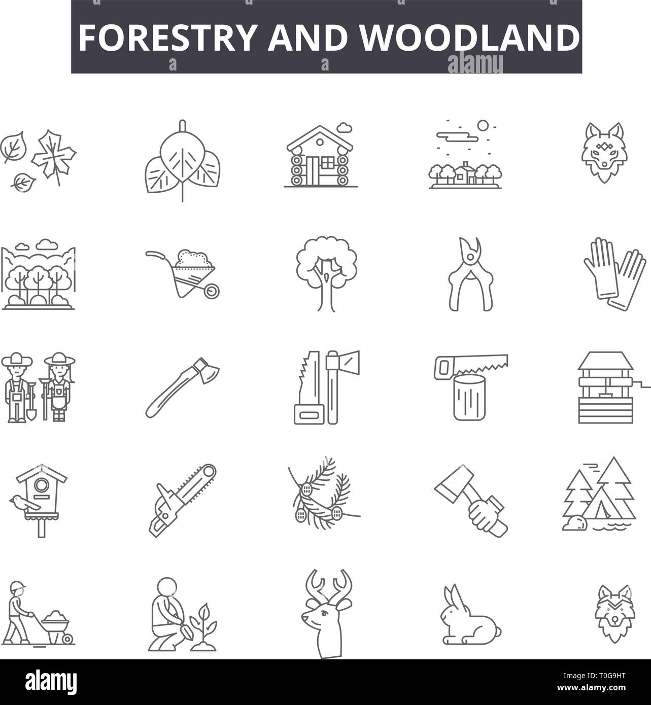 Forestry and woodland line icons for web and mobile design. Editable ...
