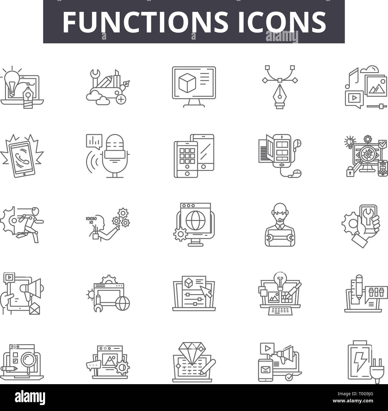 Functions line icons for web and mobile design. Editable stroke signs ...