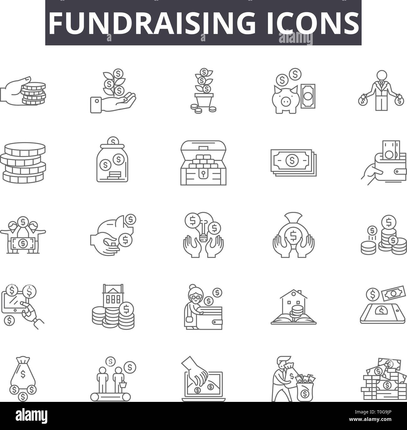 Fundraising line icons for web and mobile design. Editable stroke signs ...