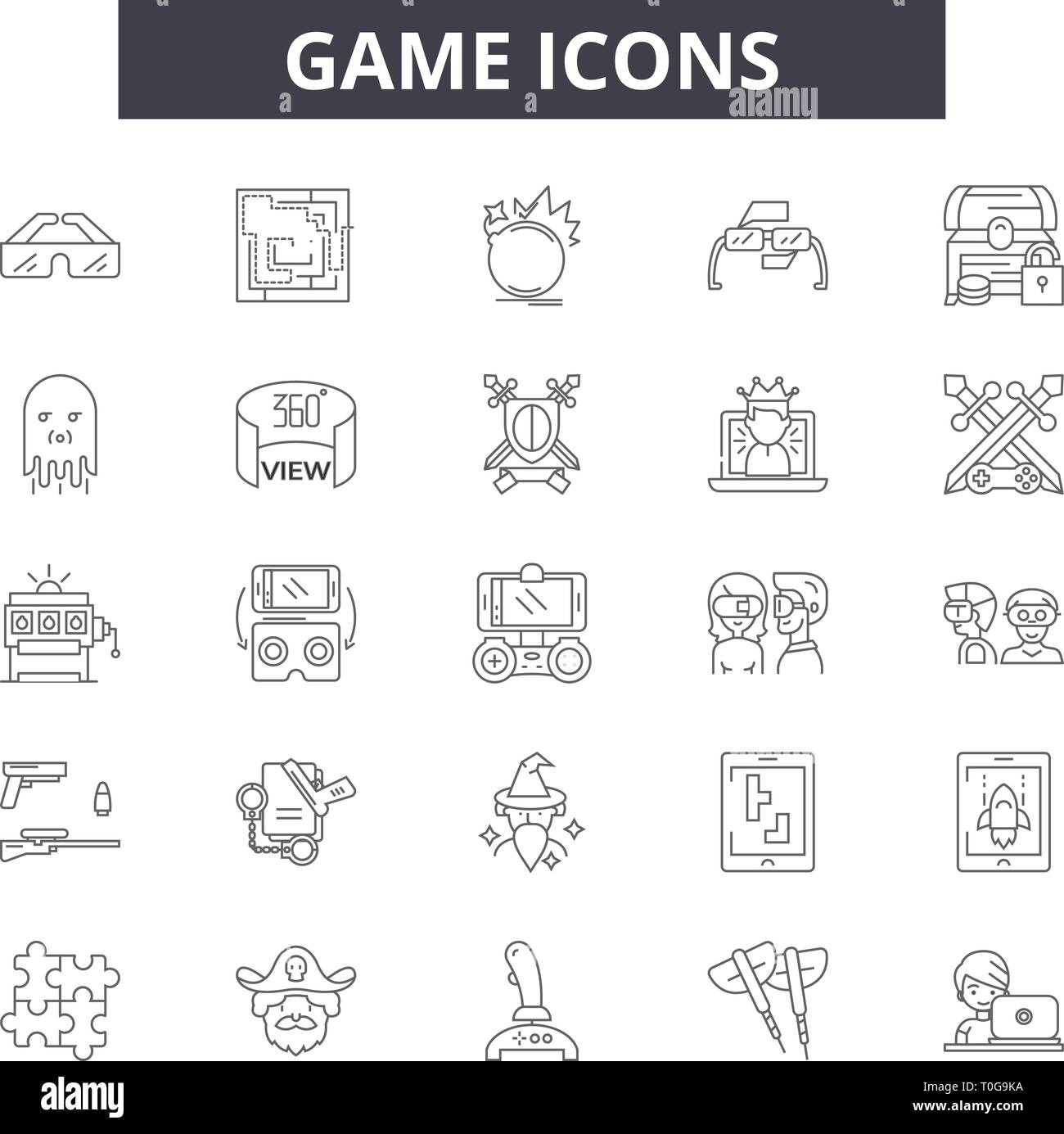 Game icons line icons for web and mobile design. Editable stroke signs ...