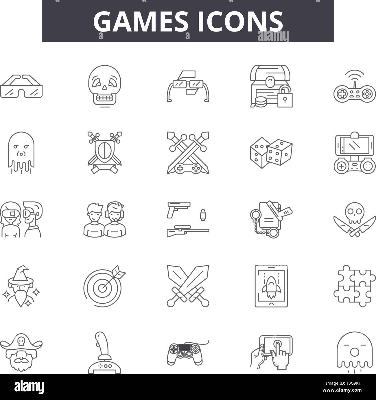 Games line icons for web and mobile design. Editable stroke signs ...