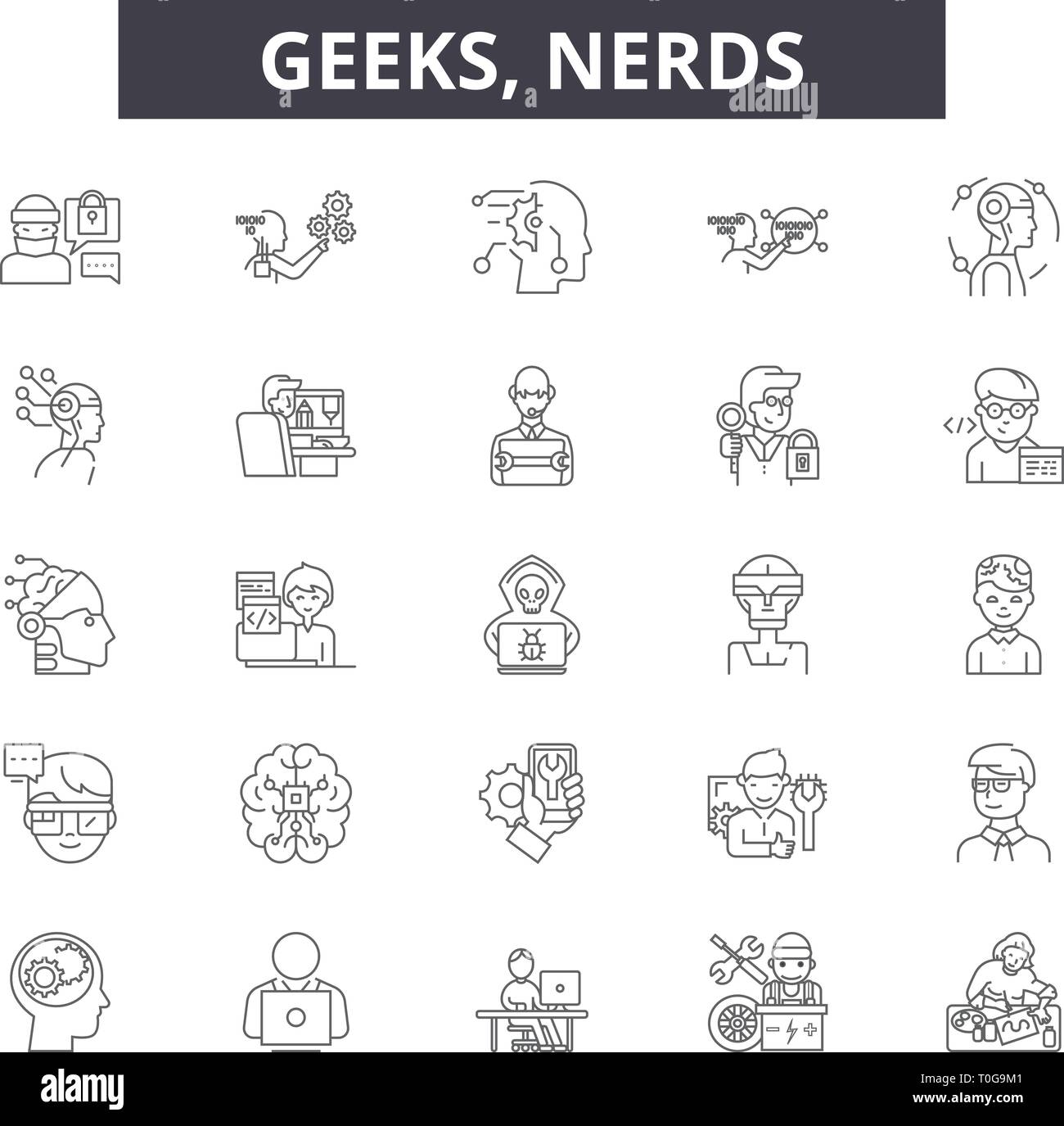 Geeks,nerds line icons for web and mobile design. Editable stroke signs ...