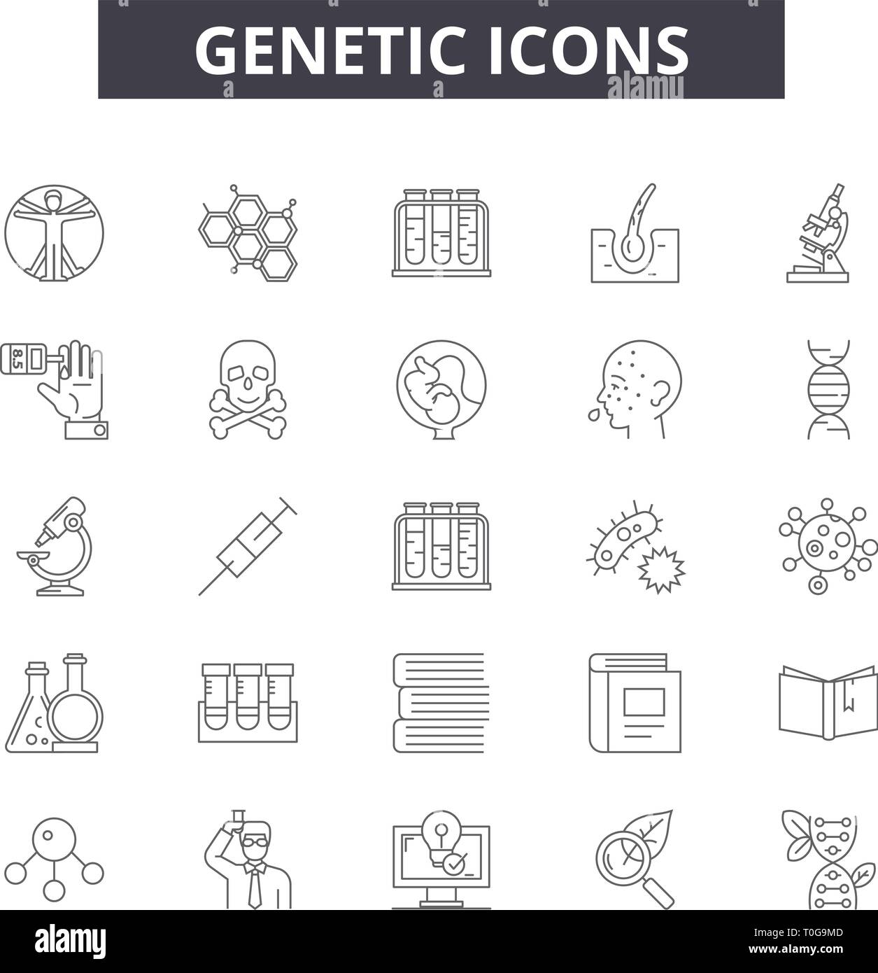 Genetic line icons for web and mobile design. Editable stroke signs ...