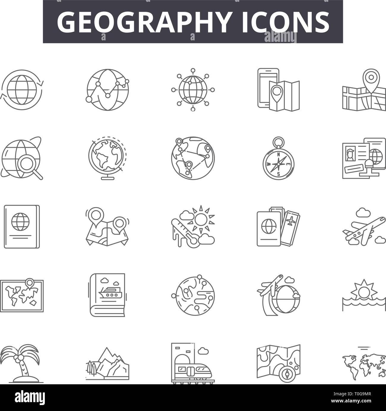 Geography line icons for web and mobile design. Editable stroke signs ...