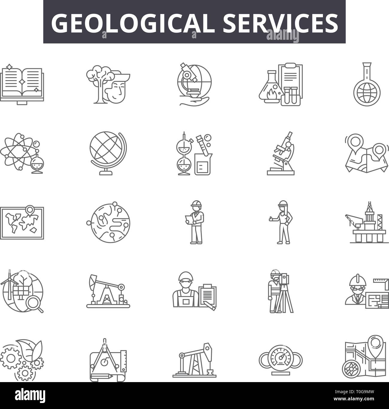Geological services line icons for web and mobile design. Editable ...