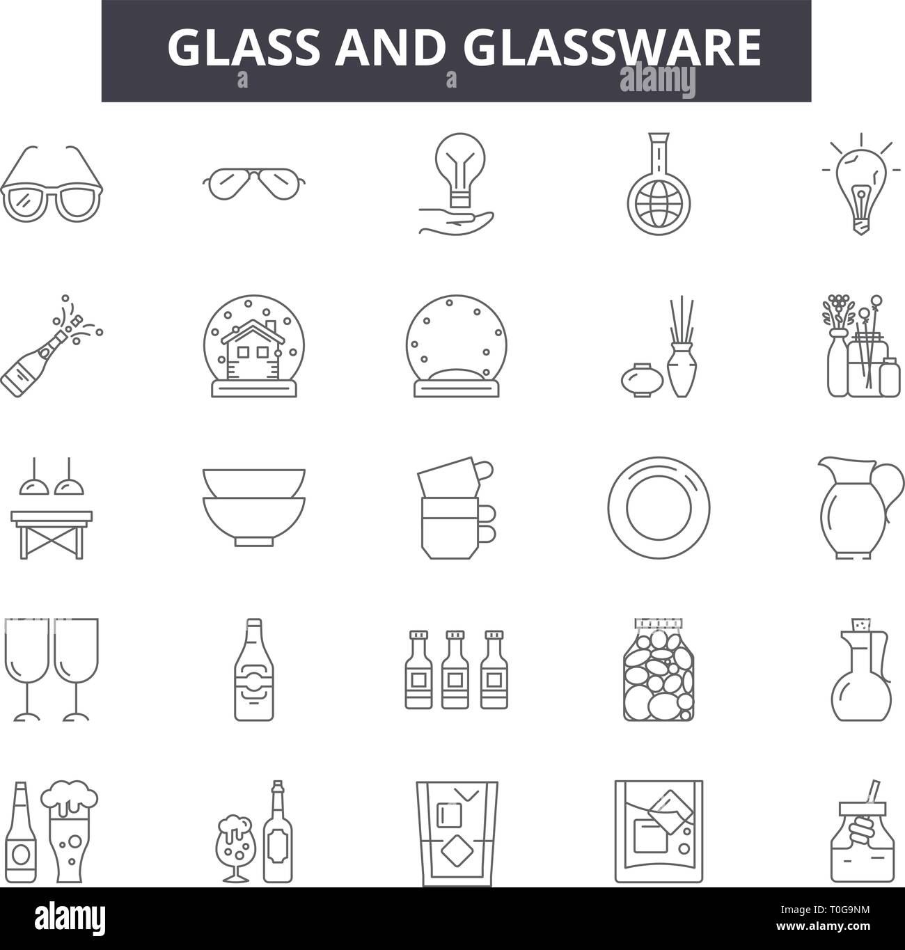 Glass and glassware line icons for web and mobile design. Editable ...