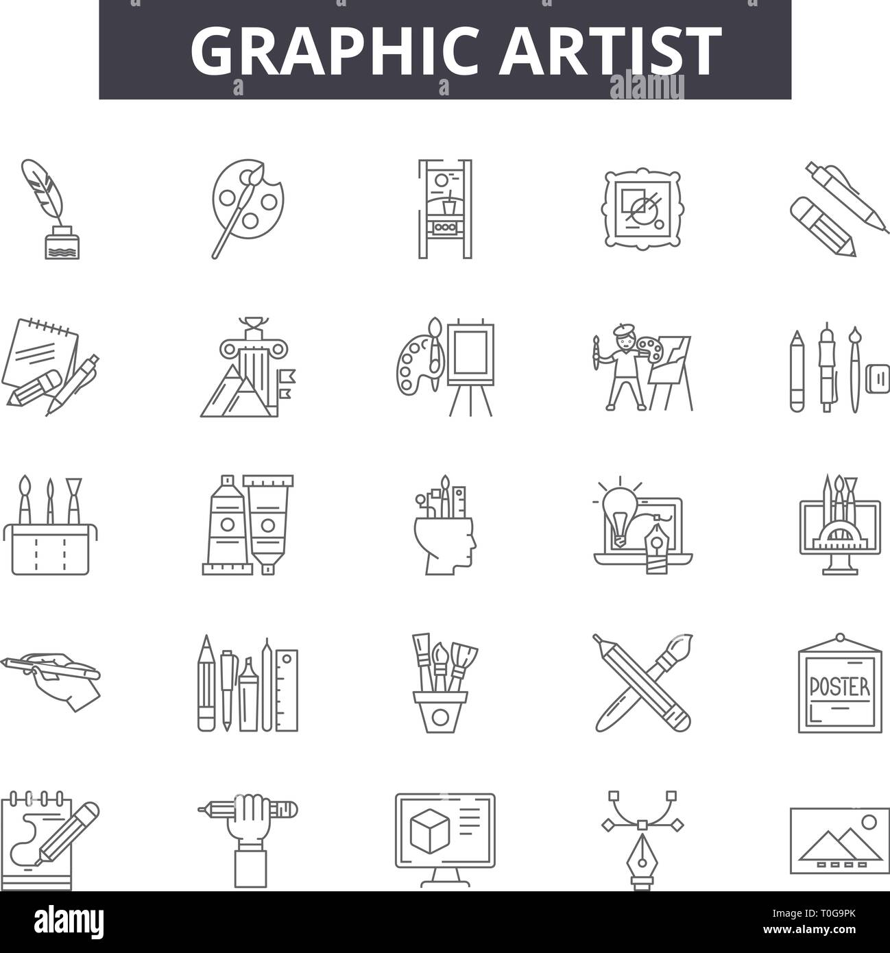 Graphic artist line icons for web and mobile design. Editable stroke ...