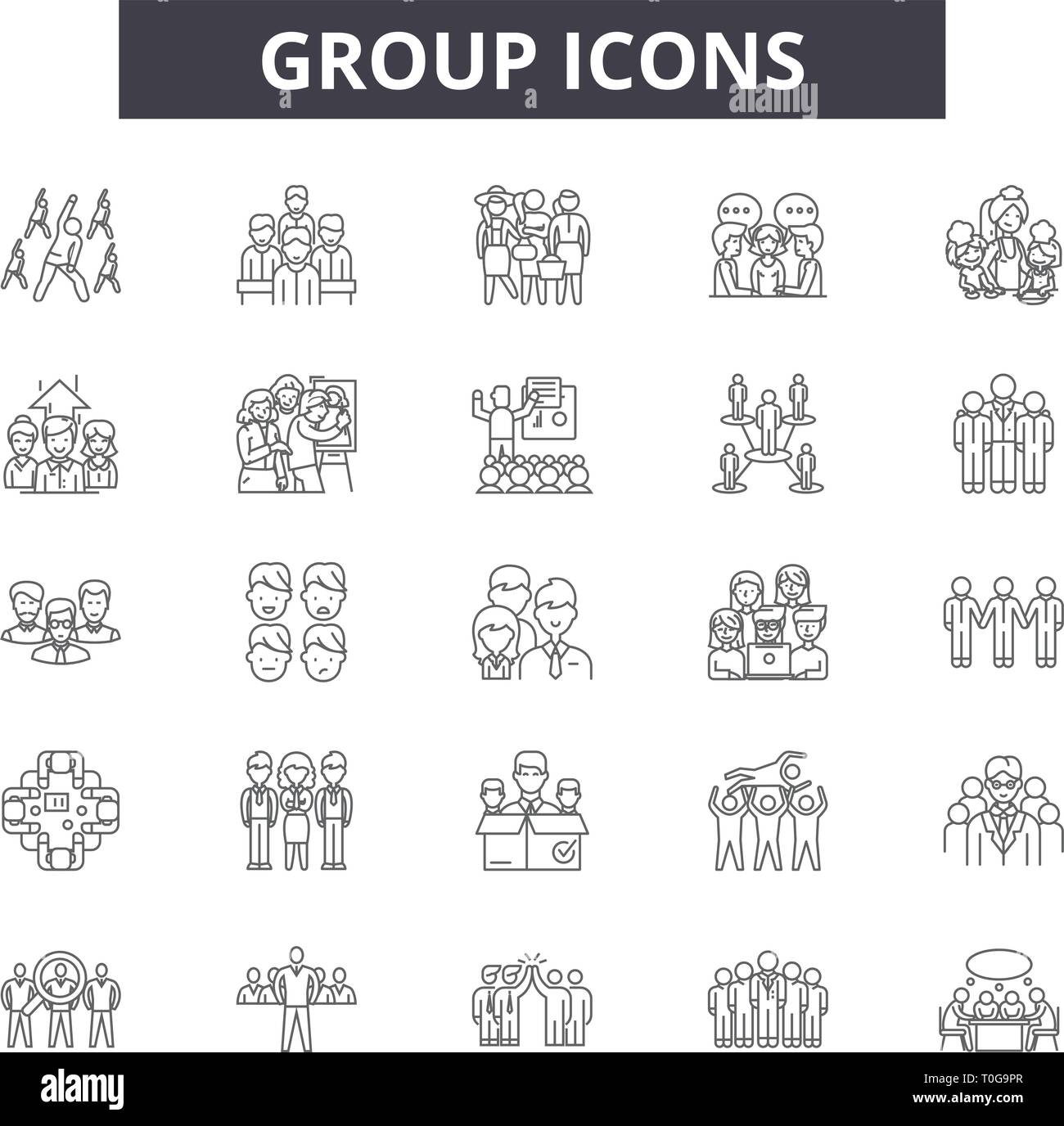 Group line icons for web and mobile design. Editable stroke signs ...