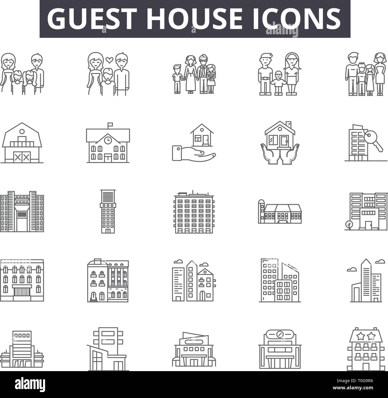 Guest house line icons for web and mobile design. Editable stroke signs ...