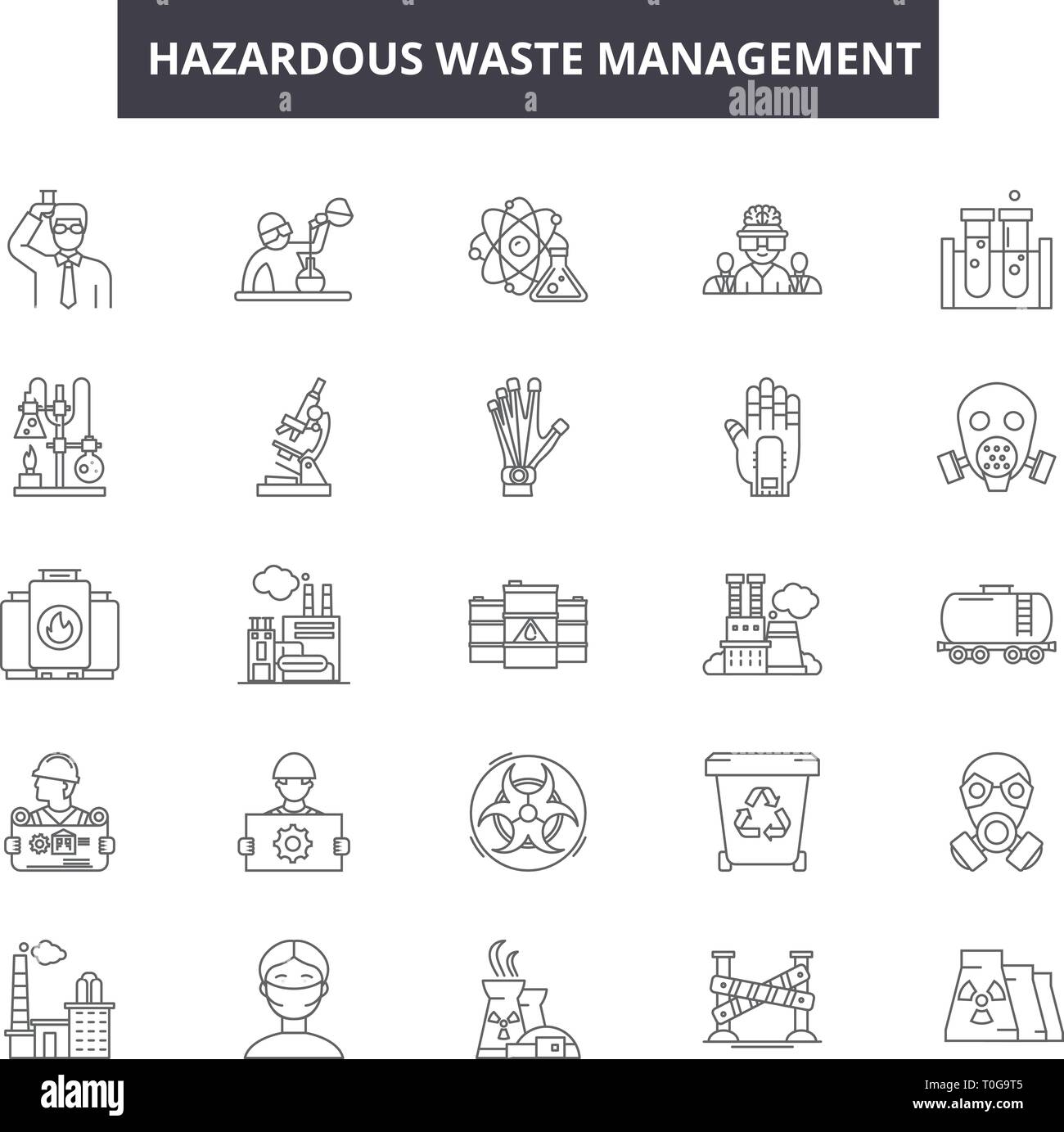 Hazardous waste management line icons for web and mobile design ...