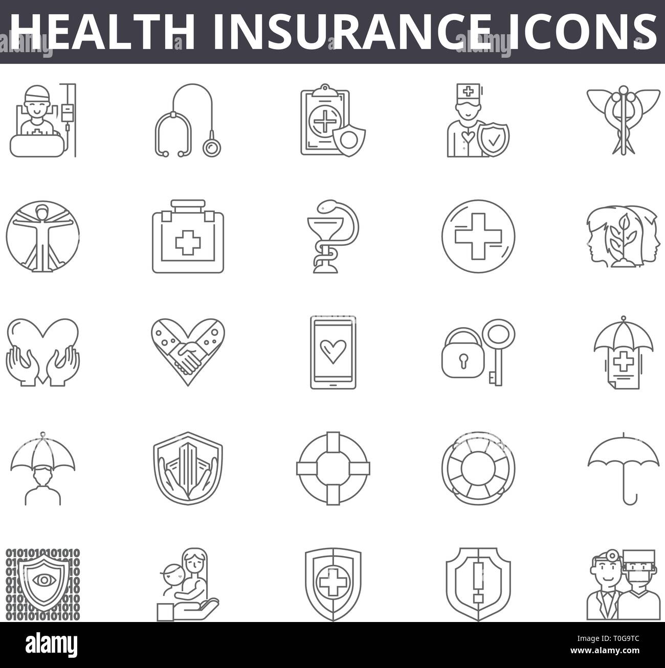Health insurance line icons for web and mobile design. Editable stroke ...