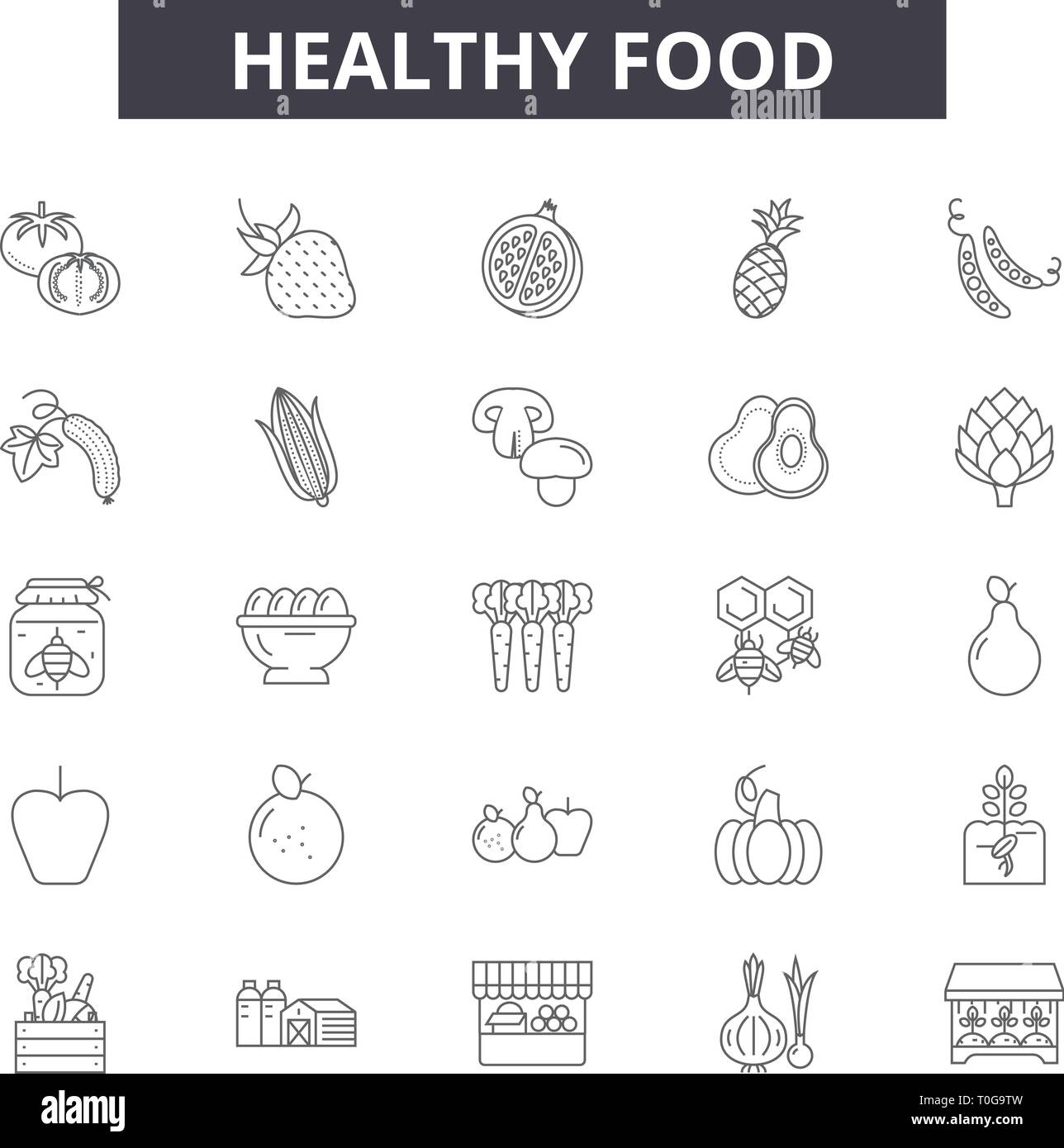 Healthy food line icons for web and mobile design. Editable stroke ...