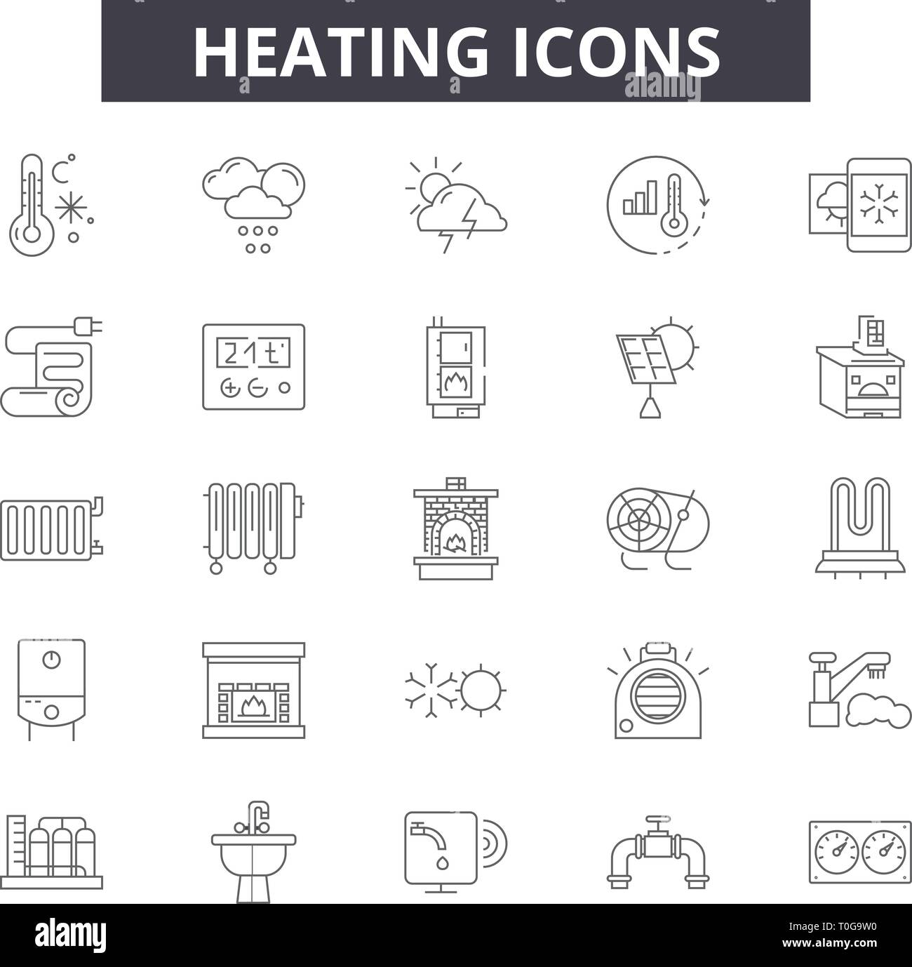 Heating line icons for web and mobile design. Editable stroke signs ...