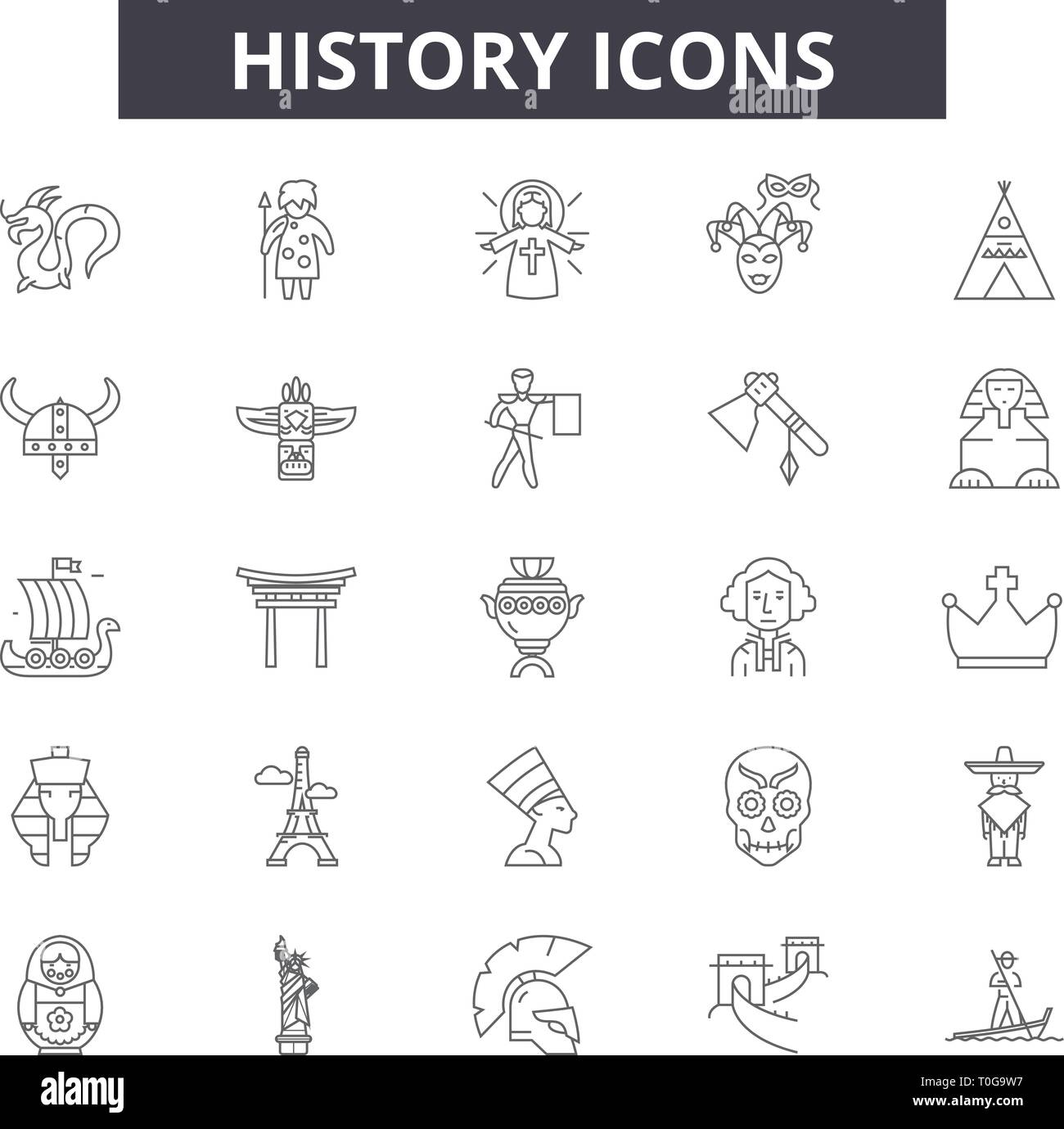 History line icons for web and mobile design. Editable stroke signs ...