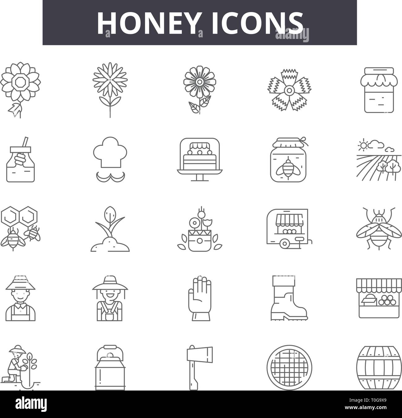 Honey line icons for web and mobile design. Editable stroke signs ...