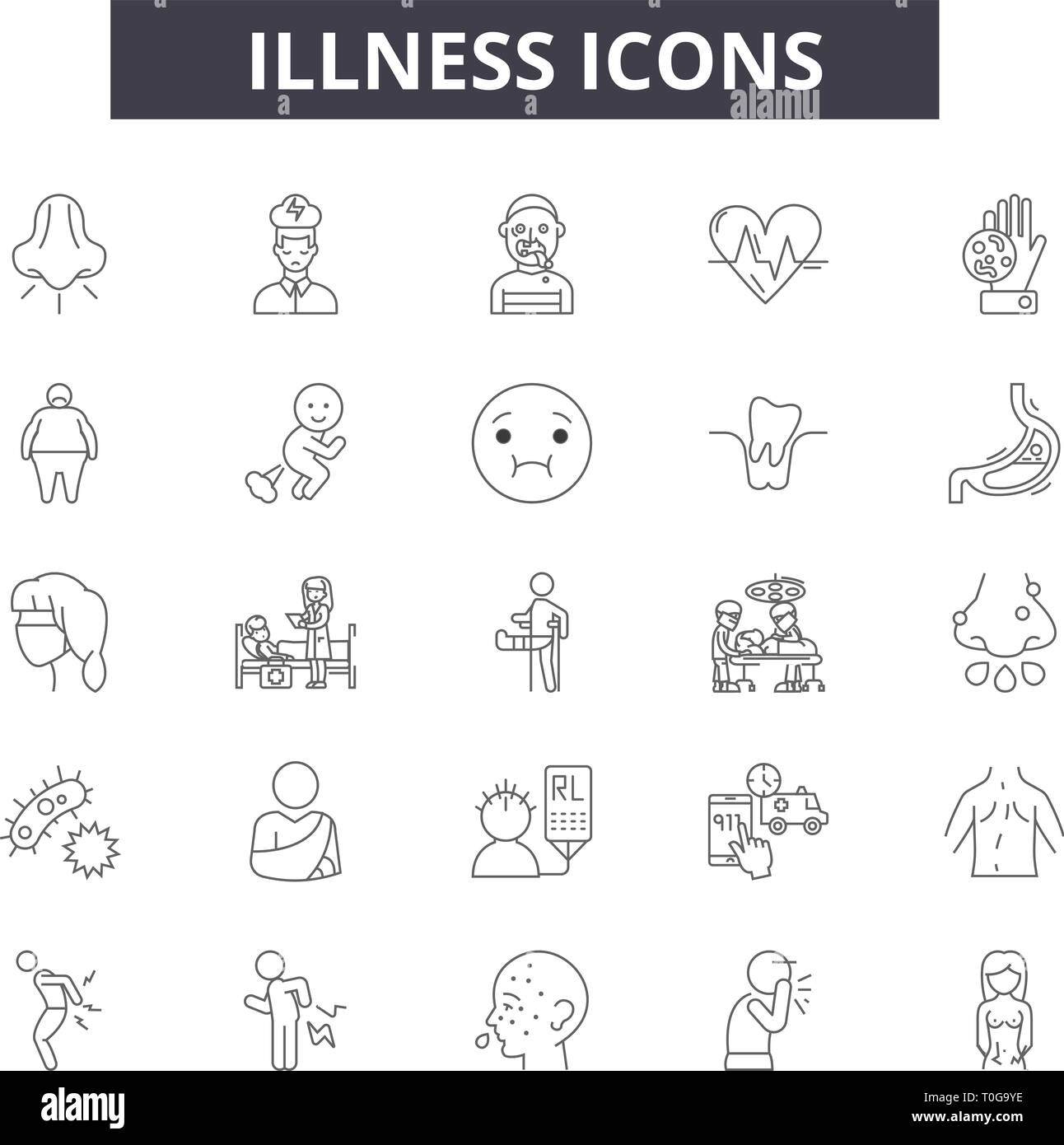 Illness line icons for web and mobile design. Editable stroke signs ...