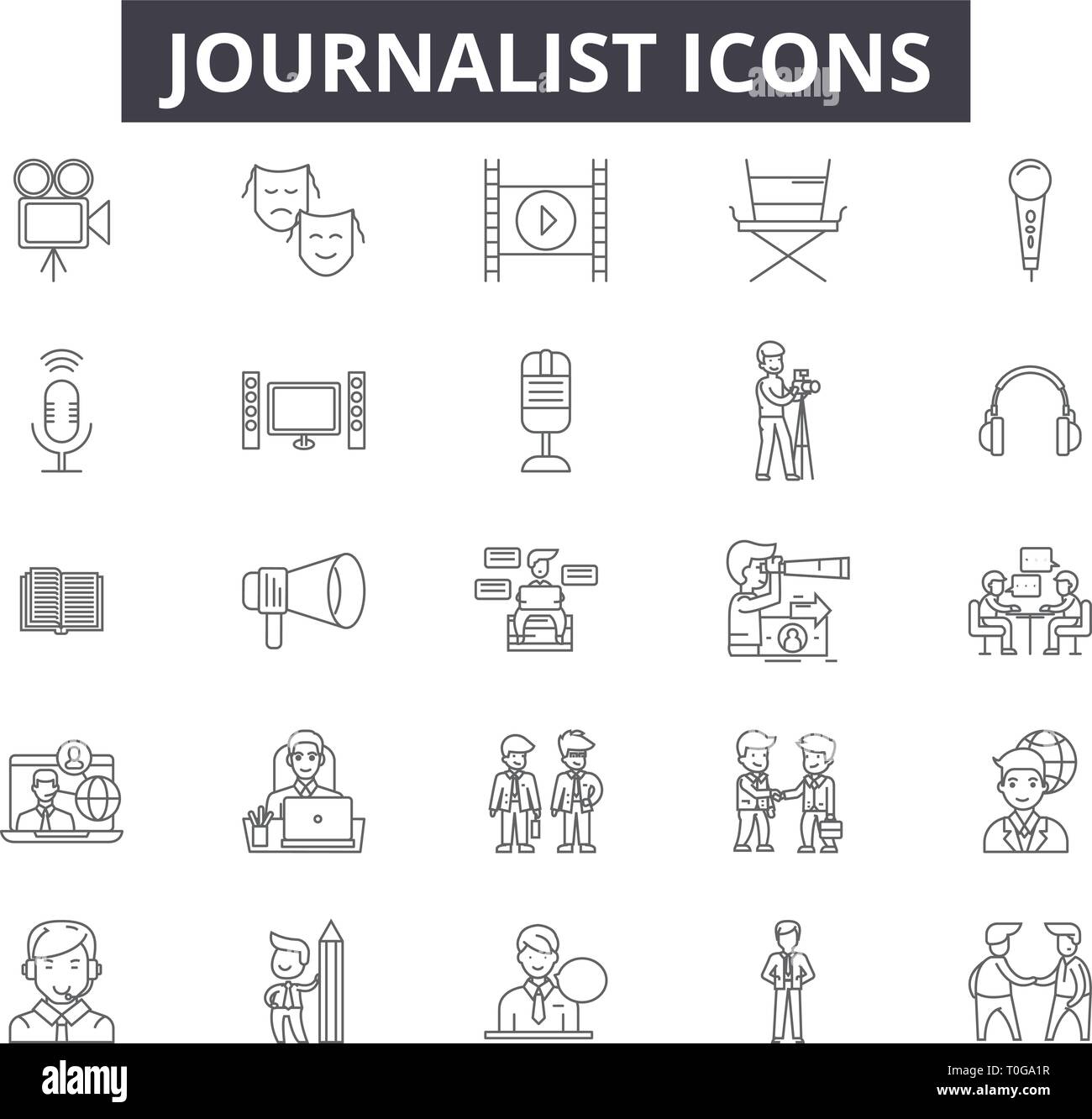 Journalist line icons for web and mobile design. Editable stroke signs ...
