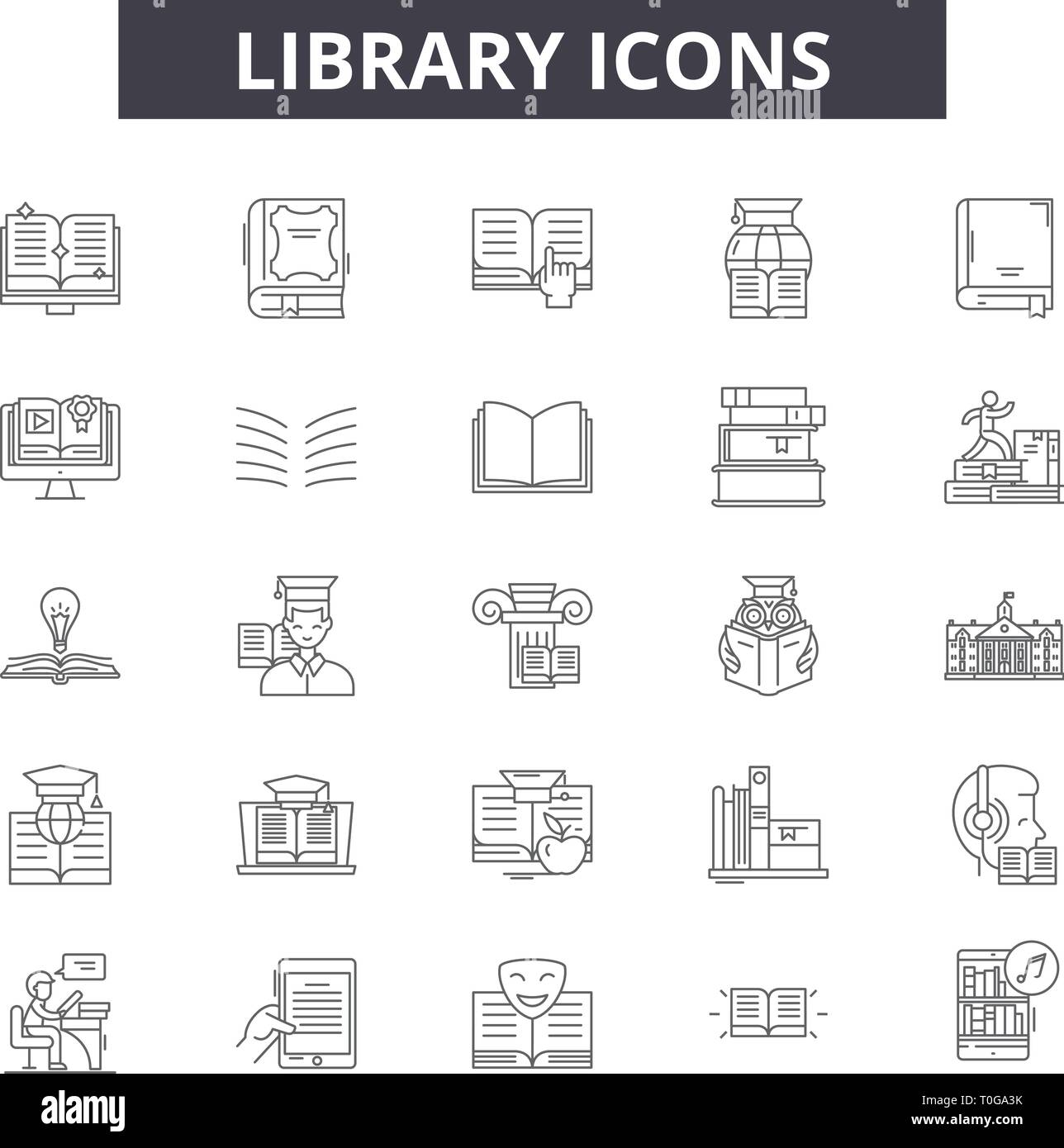 Library Line Icons For Web And Mobile Design Editable Stroke Signs Library Outline Concept