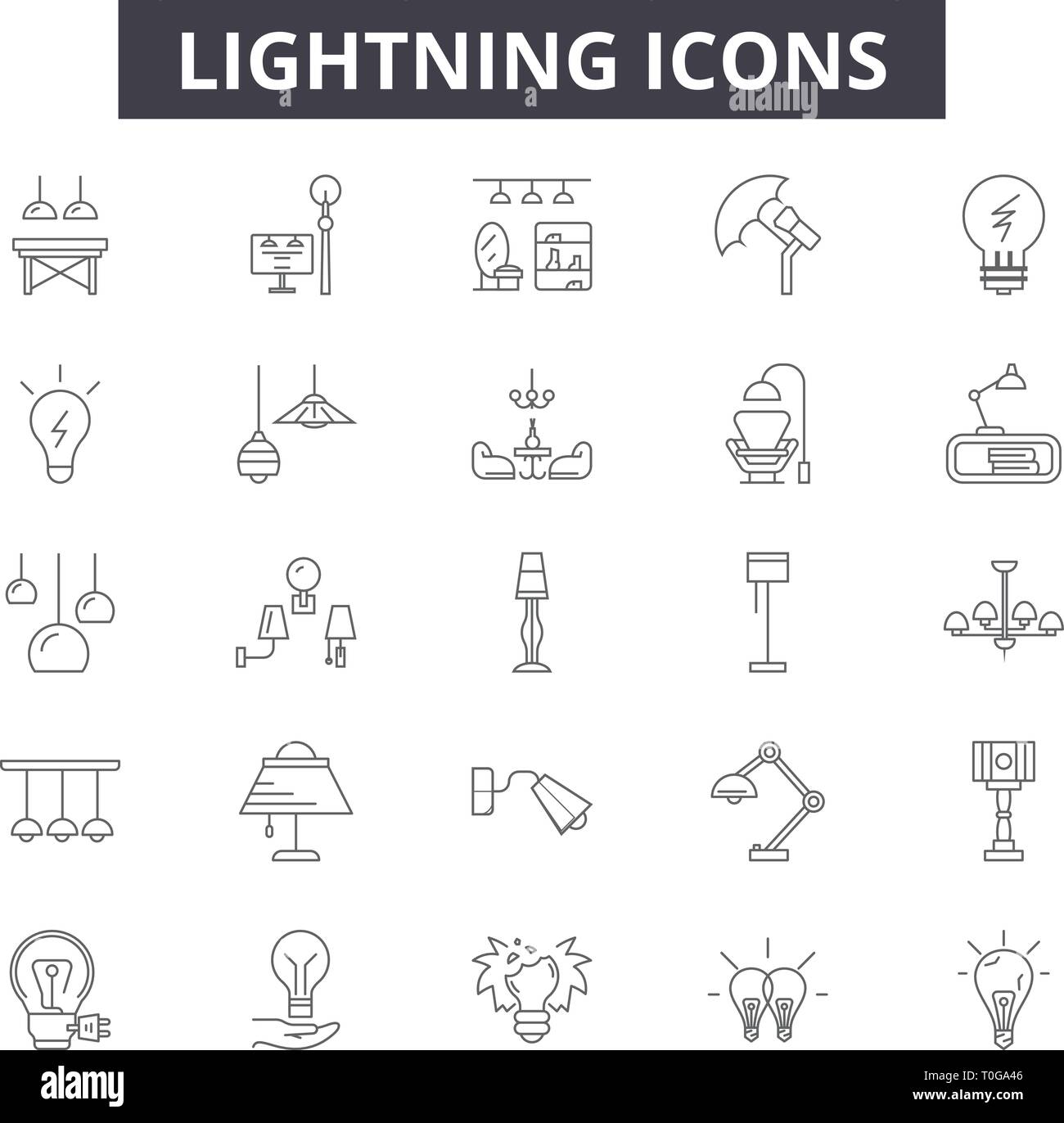 Lightning line icons for web and mobile design. Editable stroke signs ...