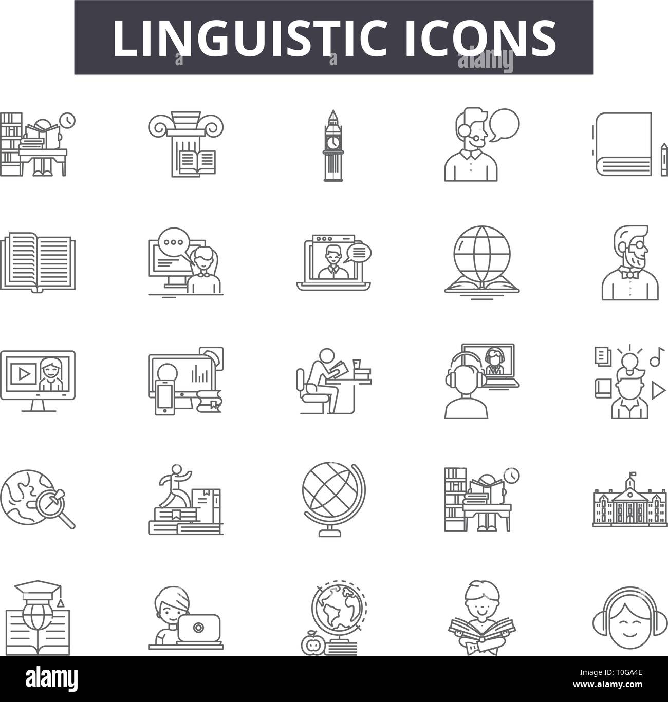 Linguistic line icons for web and mobile design. Editable stroke signs ...