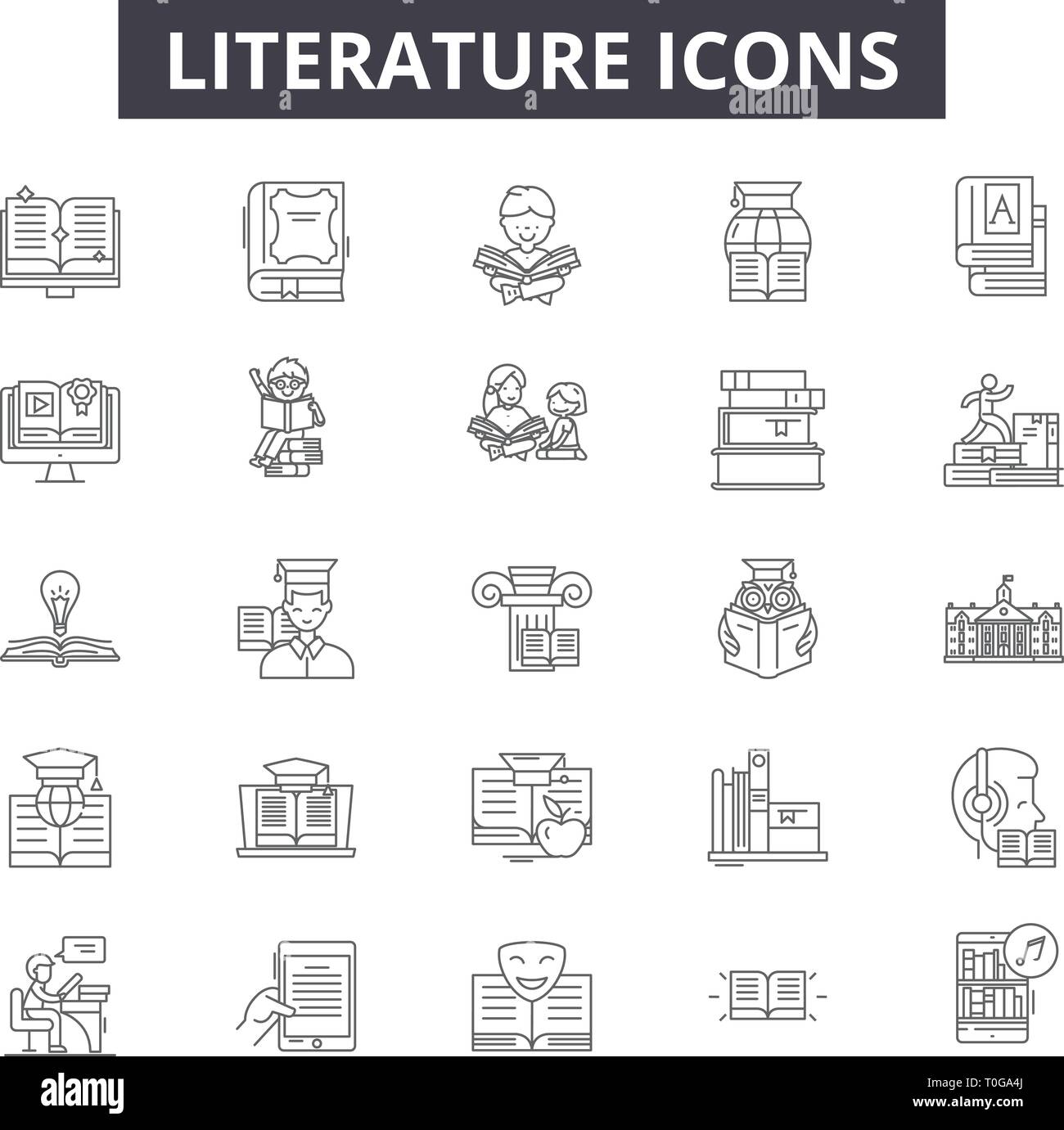 Literature line icons for web and mobile design. Editable stroke signs ...