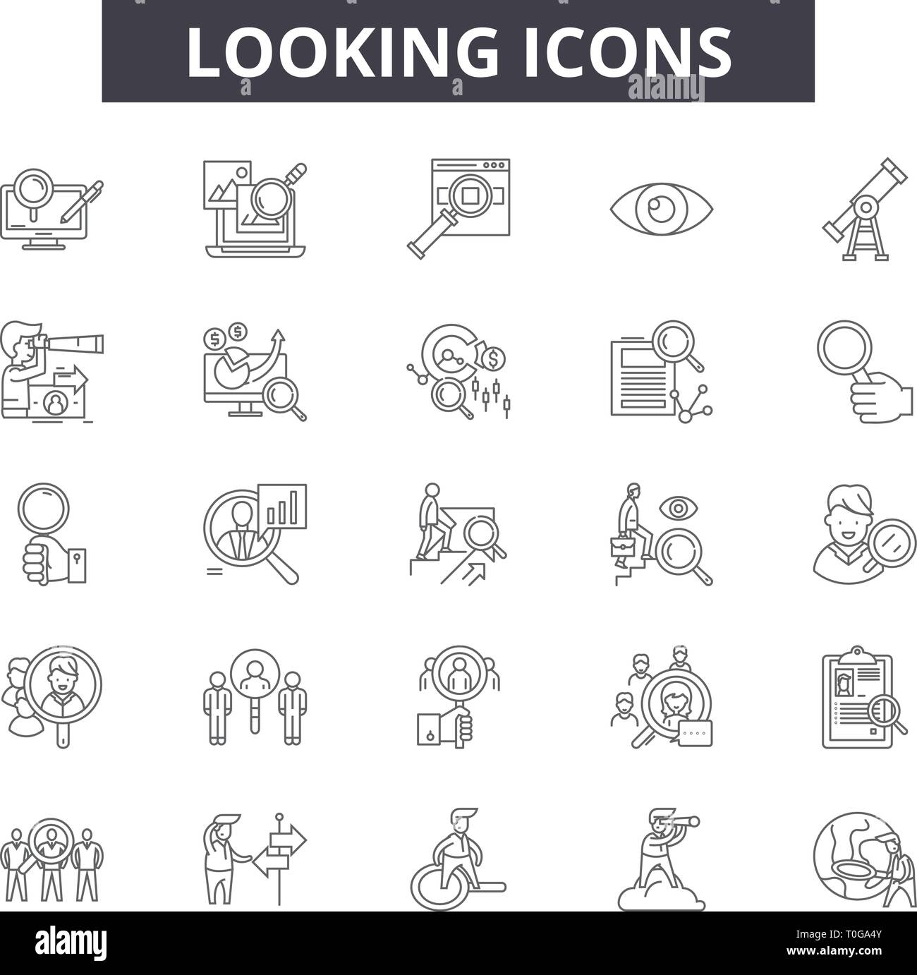 Looking Line Icons For Web And Mobile Design Editable Stroke Signs Looking Outline Concept