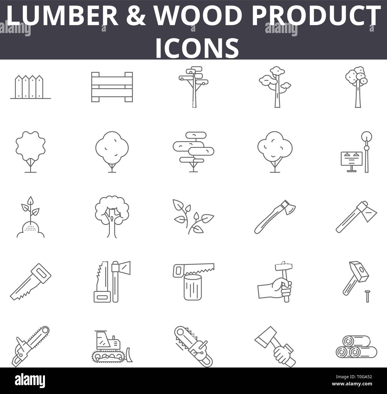 Lumber & wood production line icons for web and mobile design. Editable ...