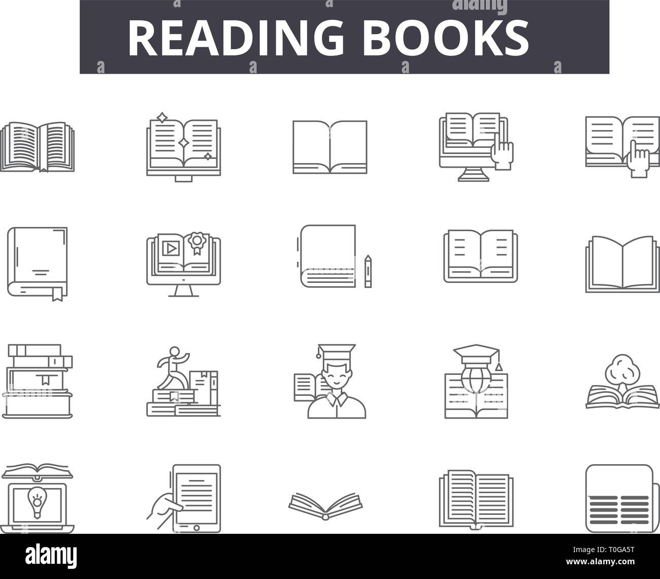 Reading books line icons for web and mobile design. Editable stroke ...