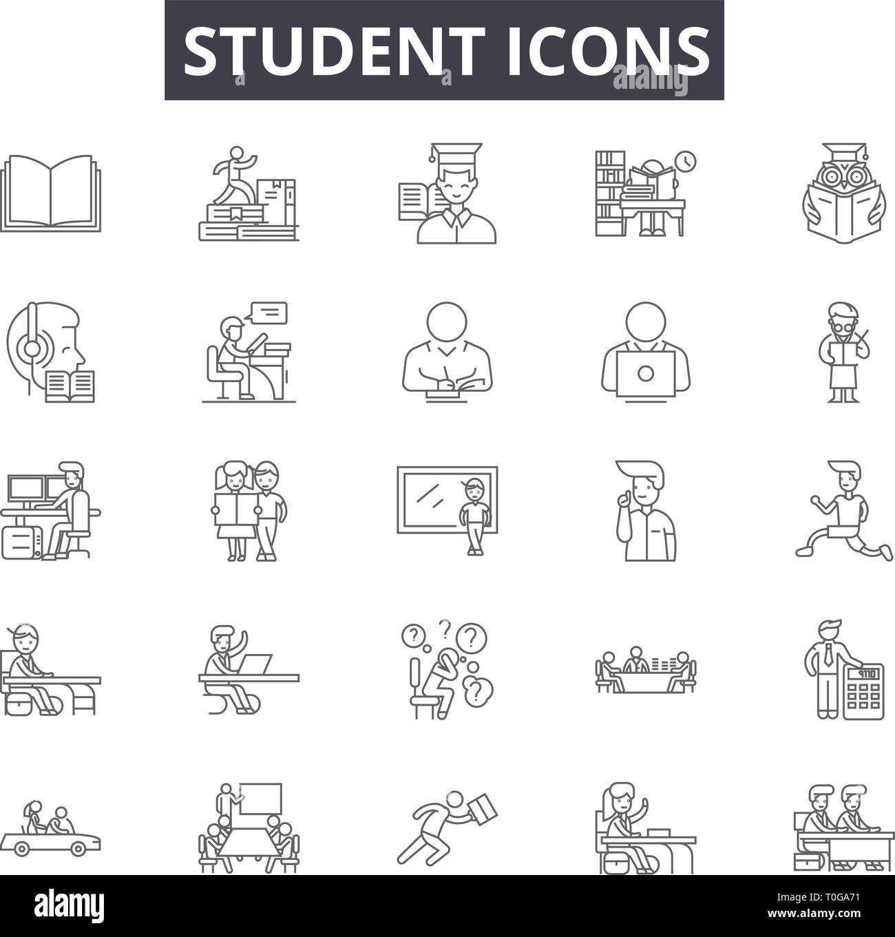 Student line icons for web and mobile design. Editable stroke signs ...