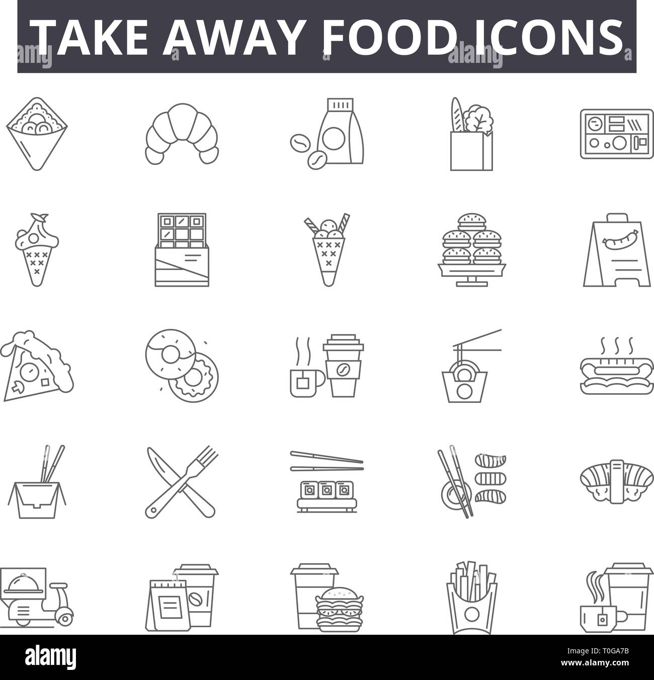 Take away food line icons for web and mobile design. Editable stroke ...