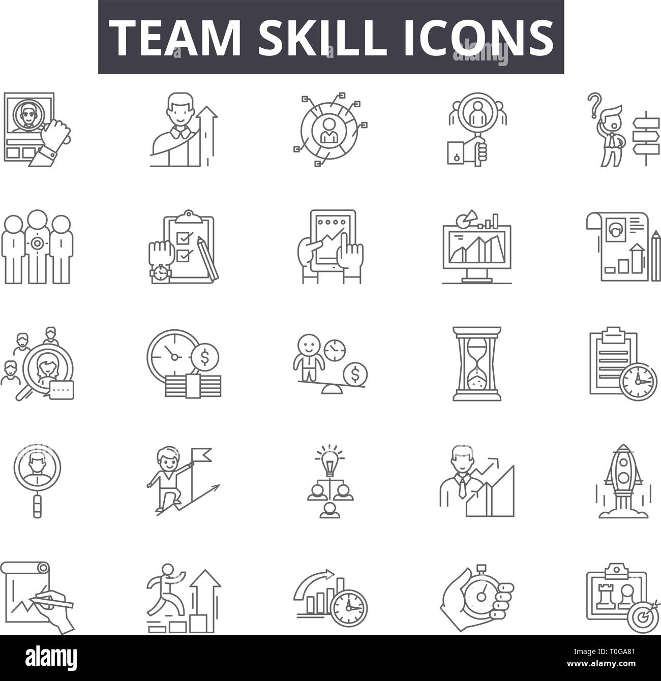Team skill line icons for web and mobile design. Editable stroke signs ...