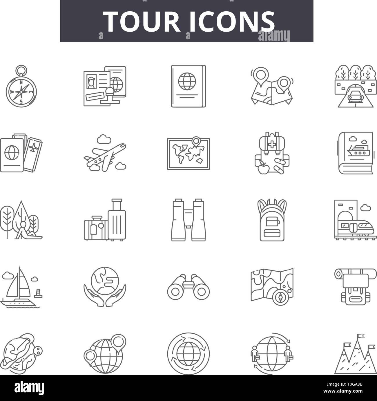 Tour line icons for web and mobile design. Editable stroke signs. Tour ...