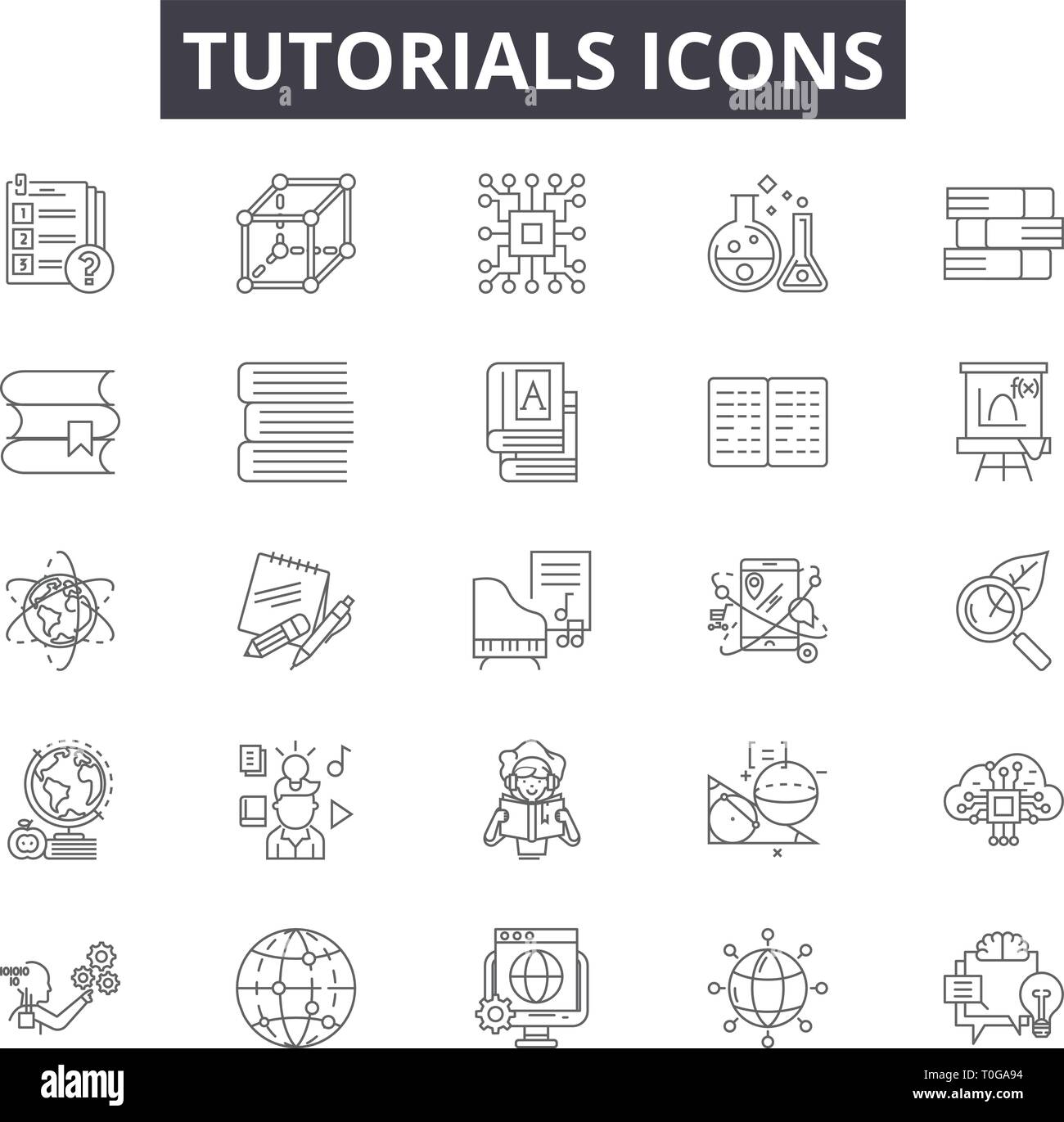 Tutorials line icons for web and mobile design. Editable stroke signs ...