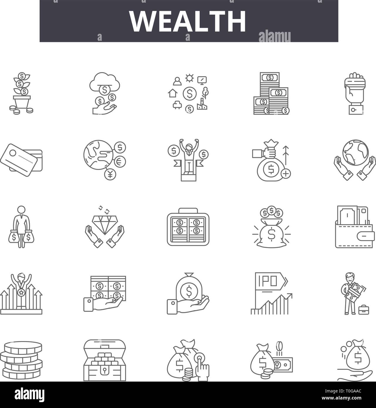 Wealth line icons for web and mobile design. Editable stroke signs ...