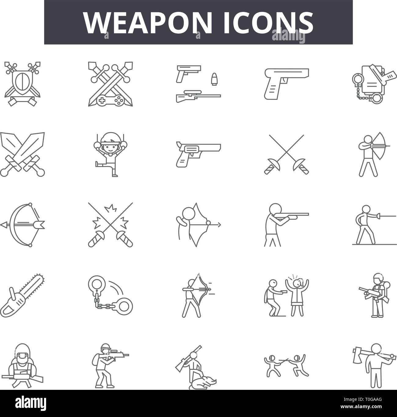 Weapon line icons for web and mobile design. Editable stroke signs ...